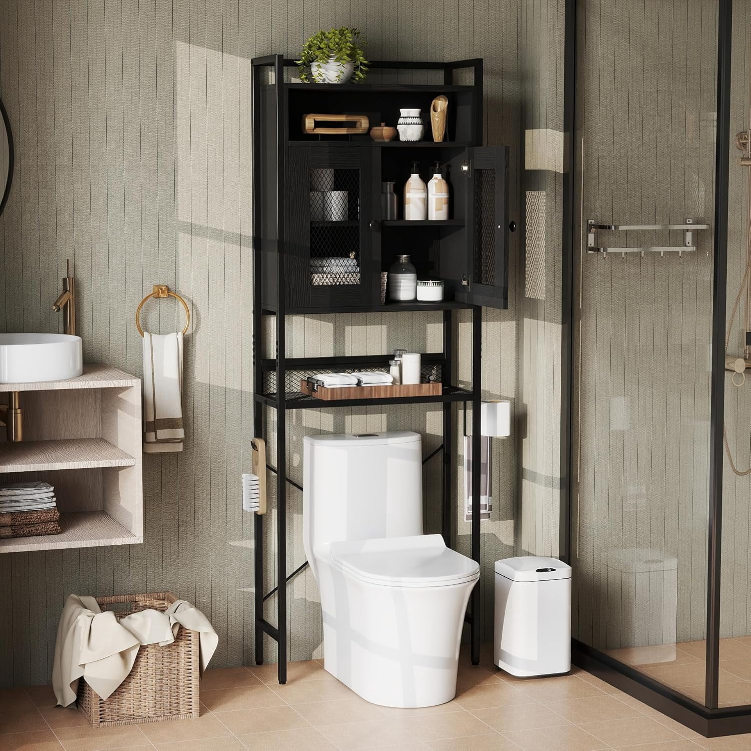 Tangkula Over The Toilet Storage Cabinet, 5-Tier Bathroom Space Saver w ...
