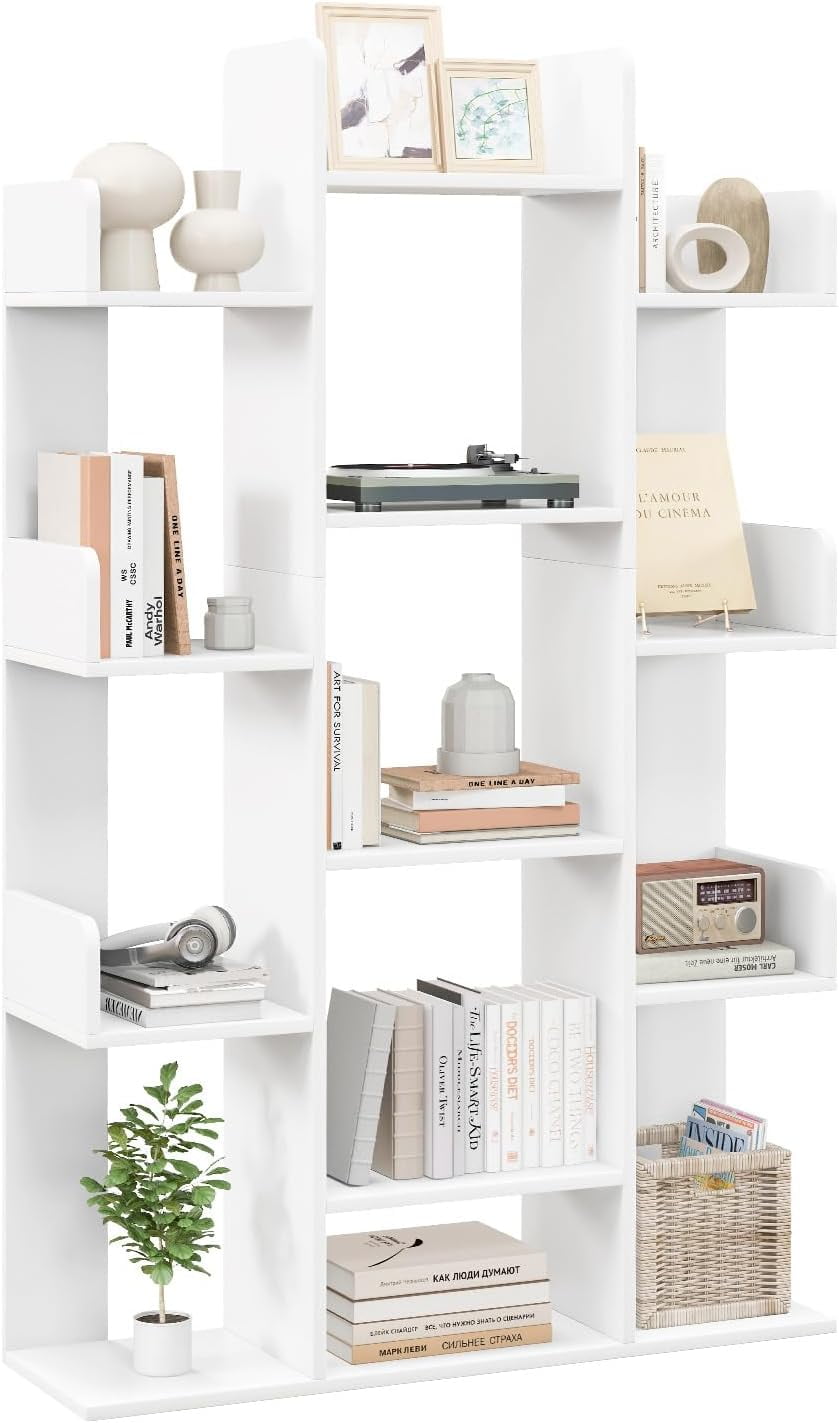 Tangkula White Tree Bookshelf, Freestanding Corner Storage Organizer ...