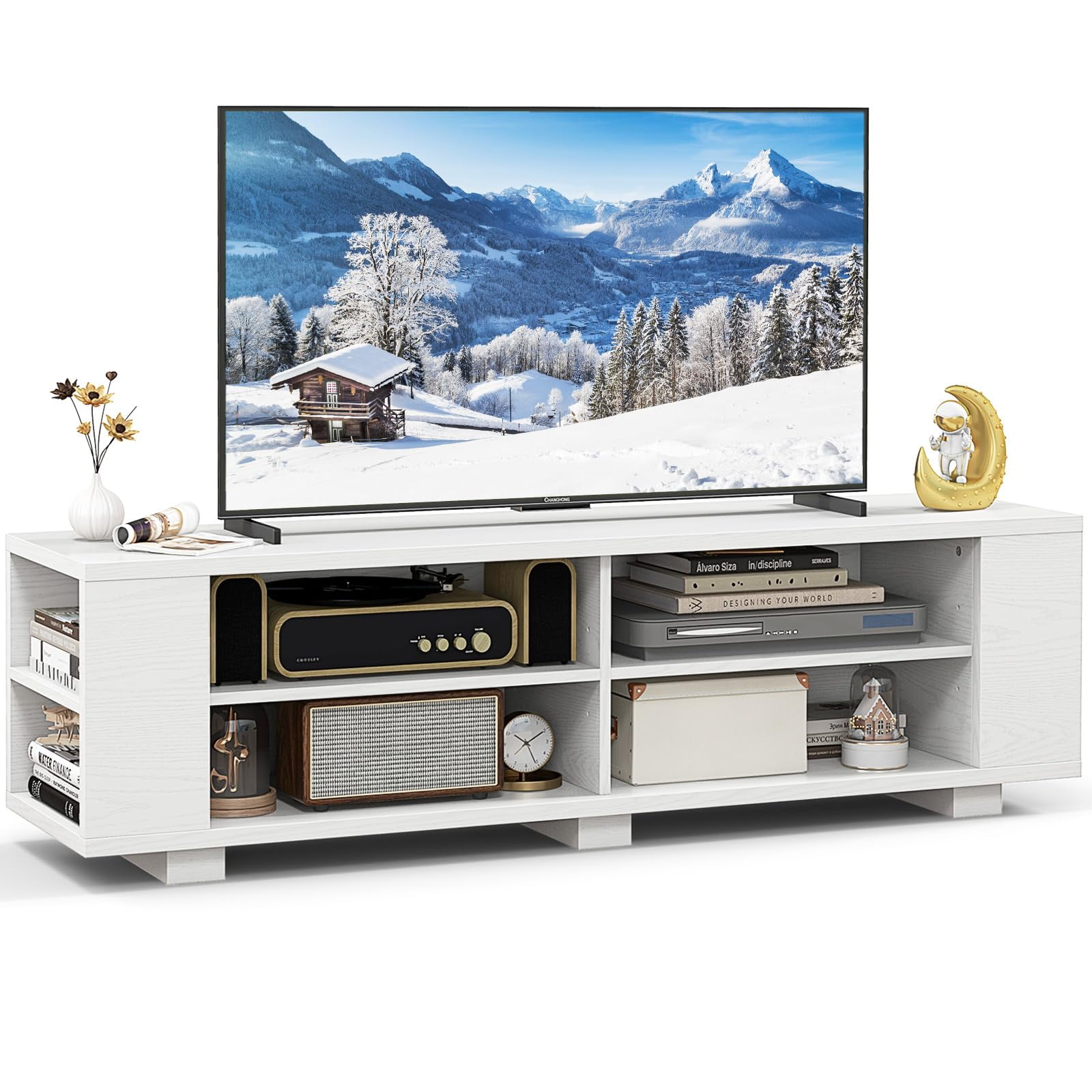 Tangkula Wood TV Stand for 65 Inch Flat Screen, Modern Entertainment ...