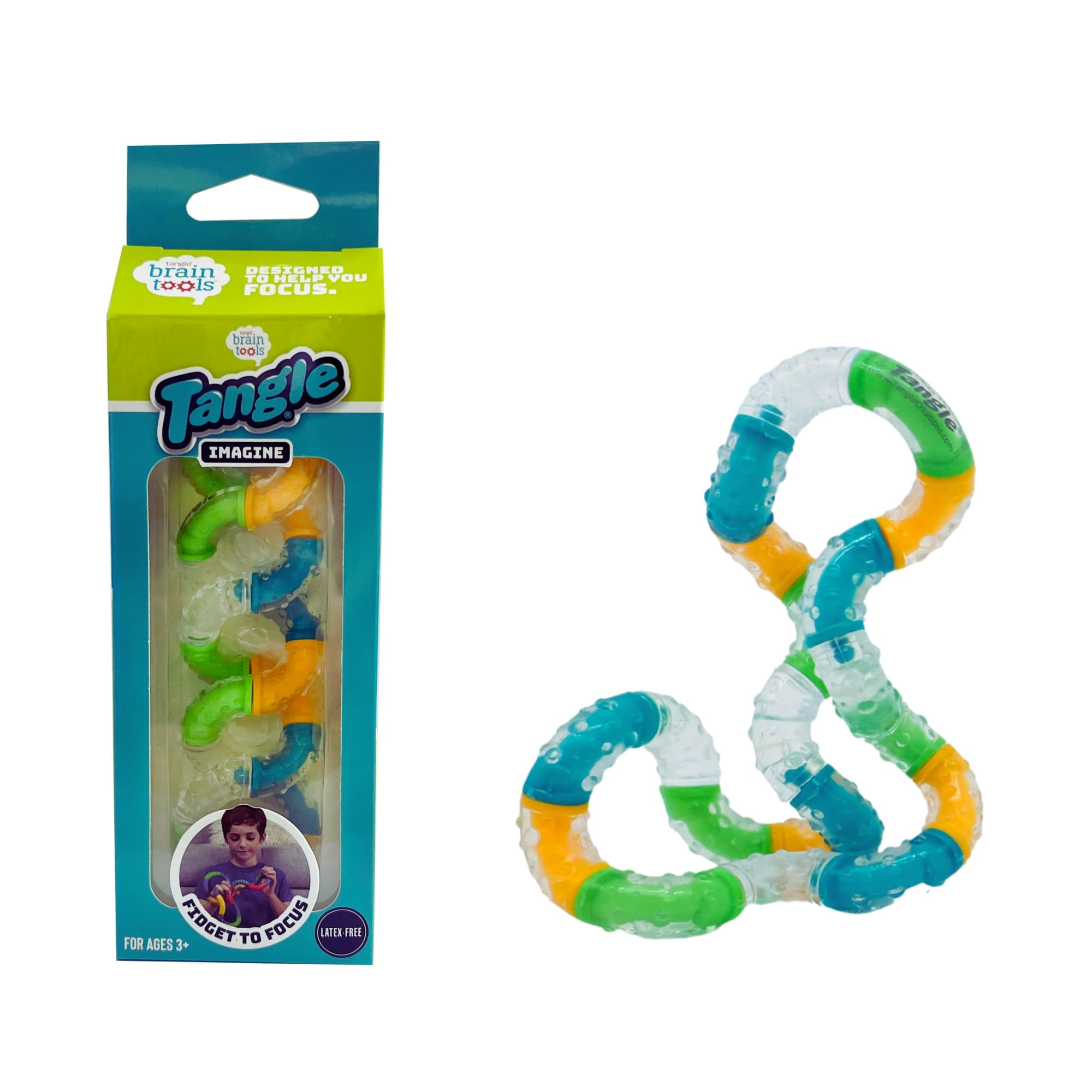 Tangle Braintools Imagine - Green and Yellow Tangle Fidget Toy - Quiet ...