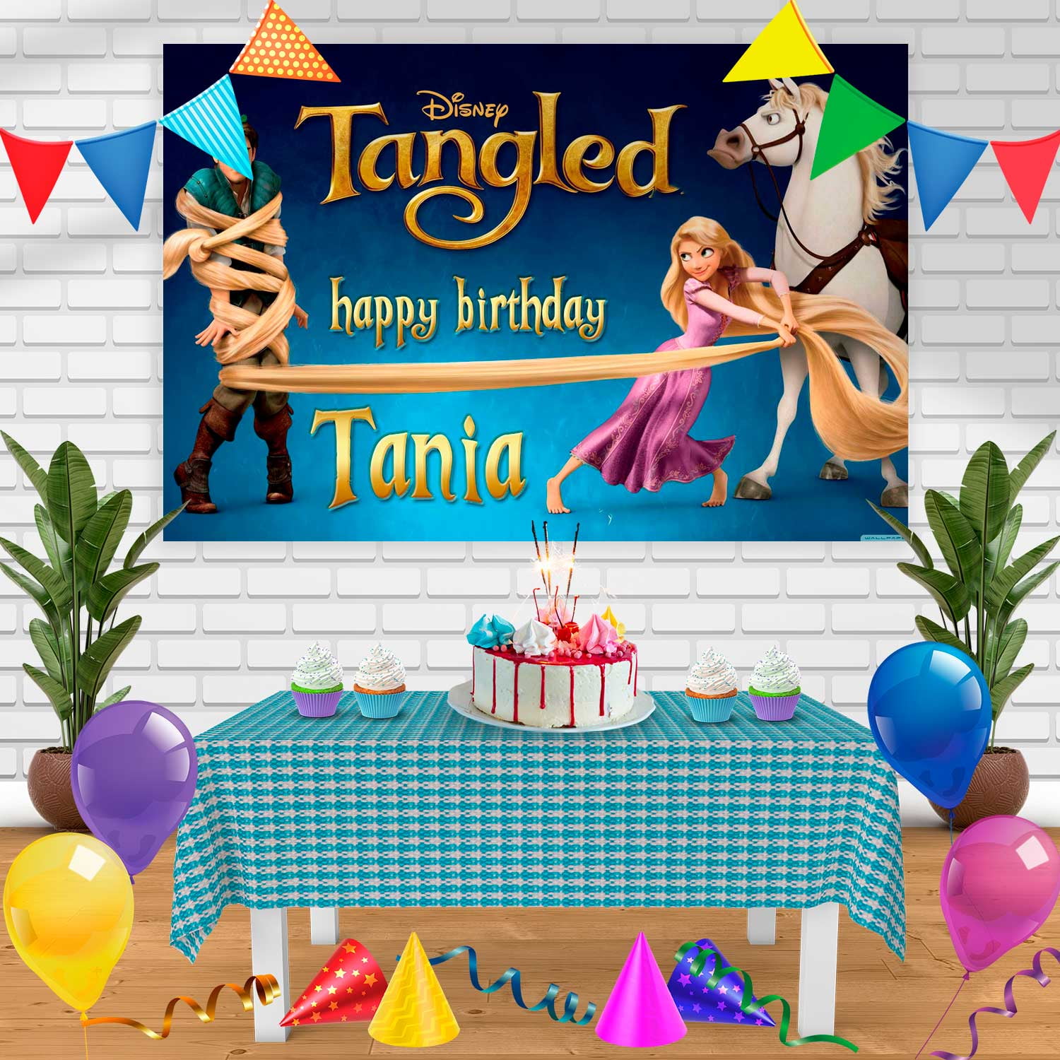 Tangled Birthday Banner Personalized Party Backdrop Decoration 60 x 44 ...