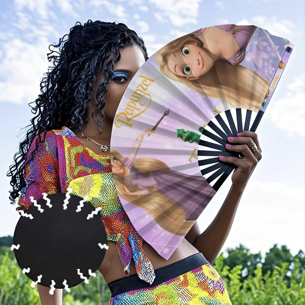 Tangled Long Hair-theme Folding Fan Chinese Fan Hand Polyester Foldable ...