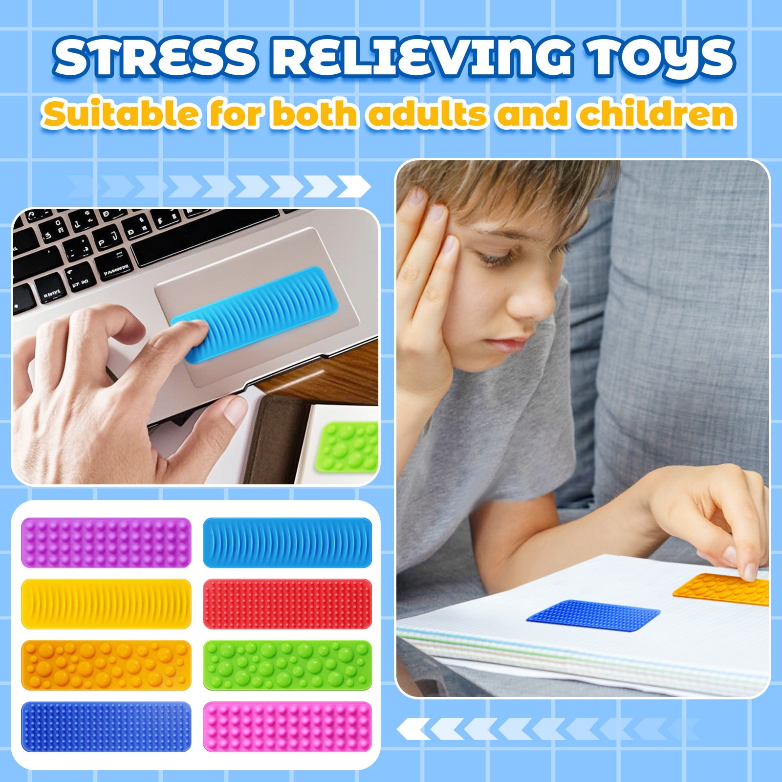 Tanglewen Fidget Toys Sensory Strips: 8 Pack Textured Suction Toys For ...