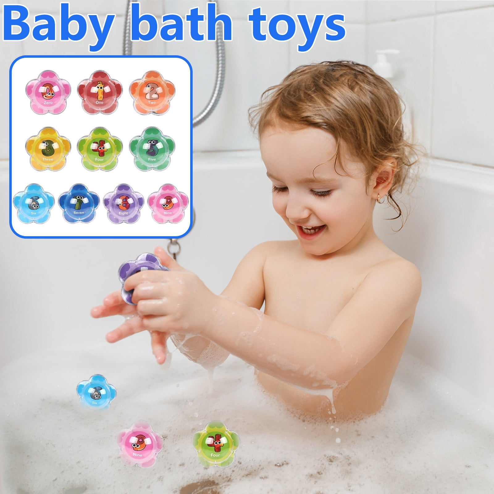 Tanglewen Flower Floating Bath Toys 10pcs Bathtub Numbers Set ...