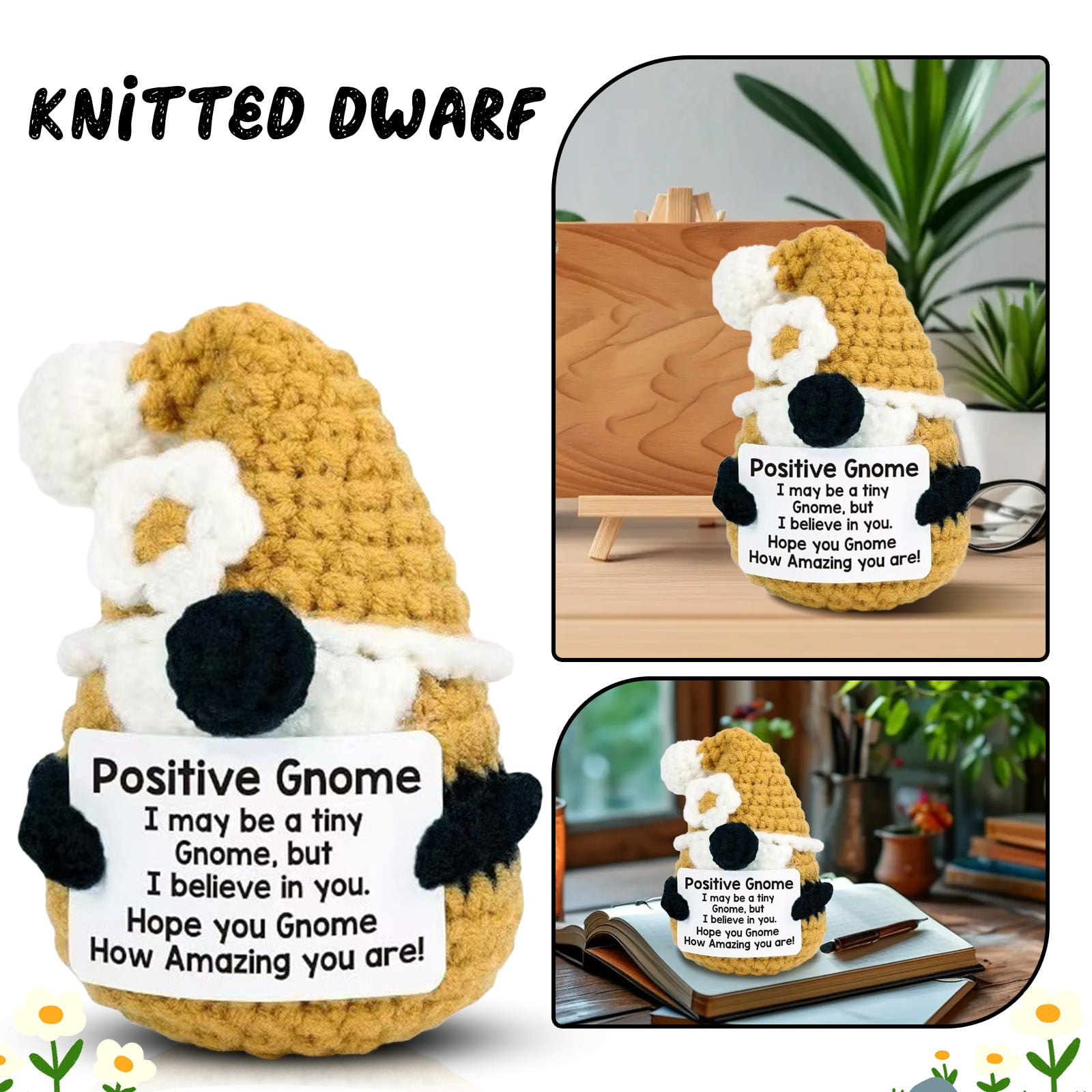 Tanglewen Inspirational Crochet Positive Gnome,Handmade Crochet Gnome ...