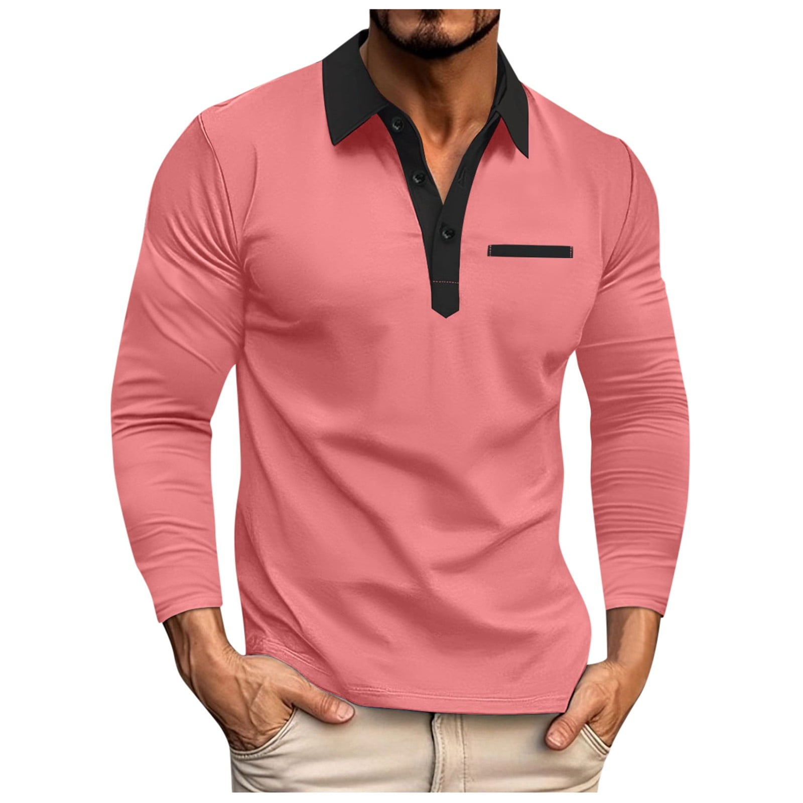 Tanhomme Men's Cotton Long-Sleeve Polos Shirt - Casual Workwear Office (Available In Big & Tall ...