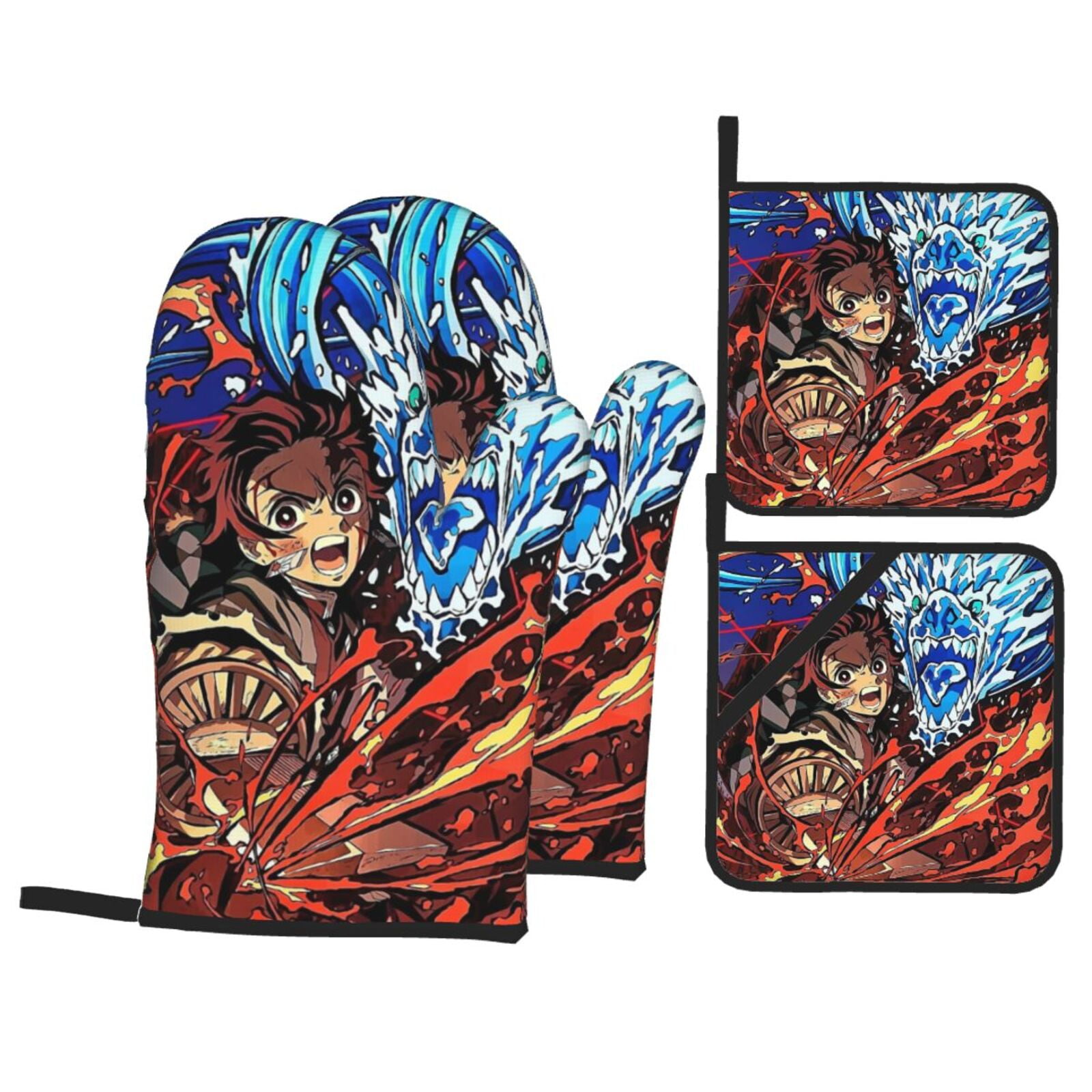 Tanjiro Demon Slayer Poster Oven Mitts And Pot Holder Set Heat ...
