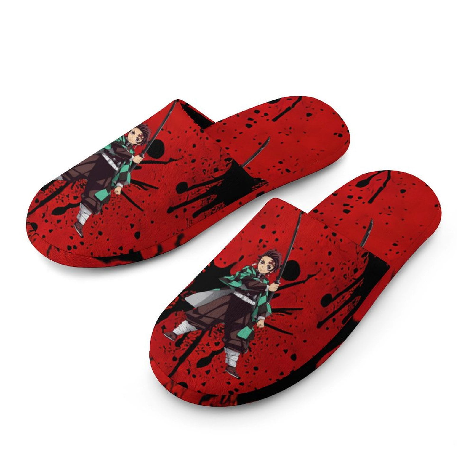 Tanjiro Demon Slayer Women's Cotton Slippers Flannel Plush Fluffy Warm ...