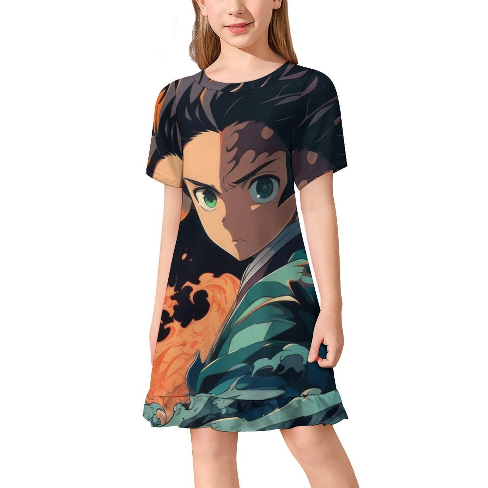 Tanjiro Kamado Demon Slayer Kid's Short Sleeved Dress Fashion 3D ...