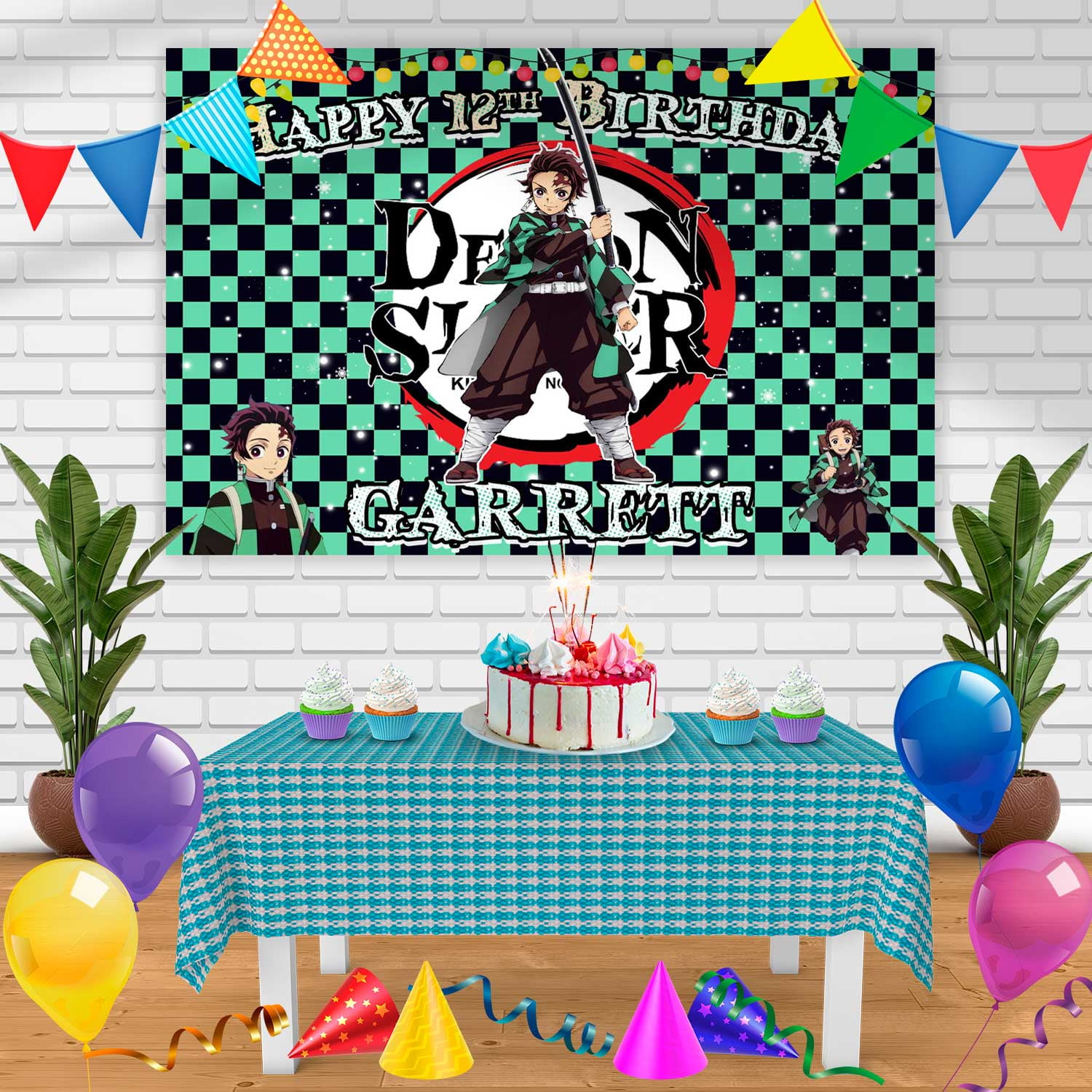 Tanjiro KamadoDemon Slayer Birthday Banner Personalized Party Backdrop ...