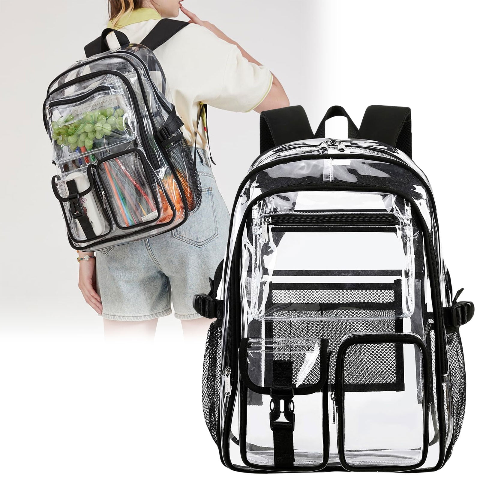 Tanjnj Clearance Clear Backpack School Bag Stadium Approved Heavy Duty ...