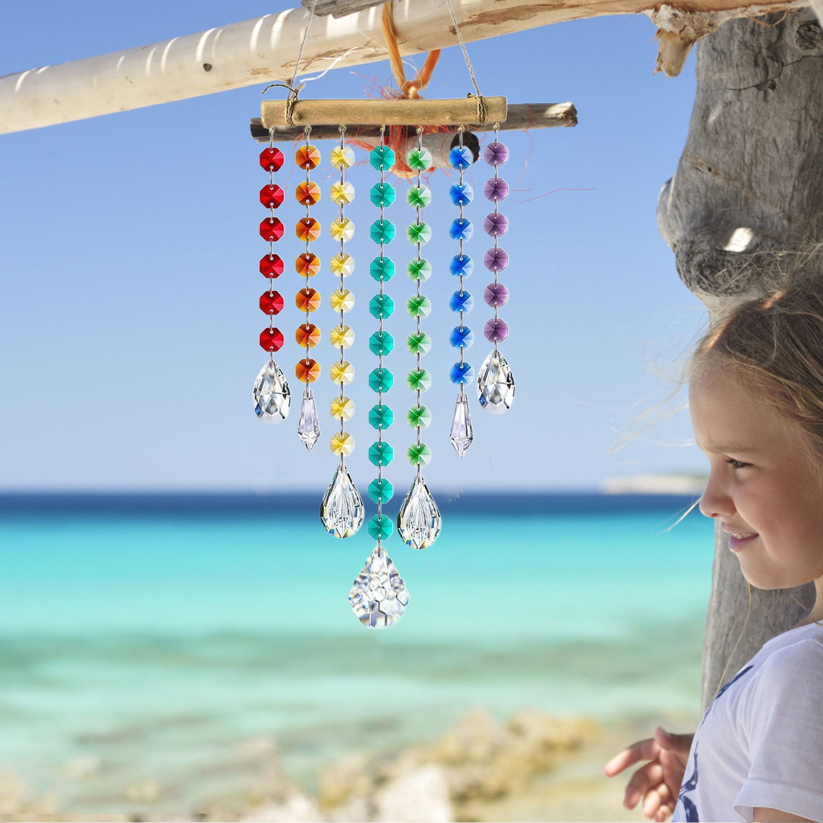 Tanjnj Crystal Pendant Crystal Flower Prism Colorful Crystal Wind Chime ...