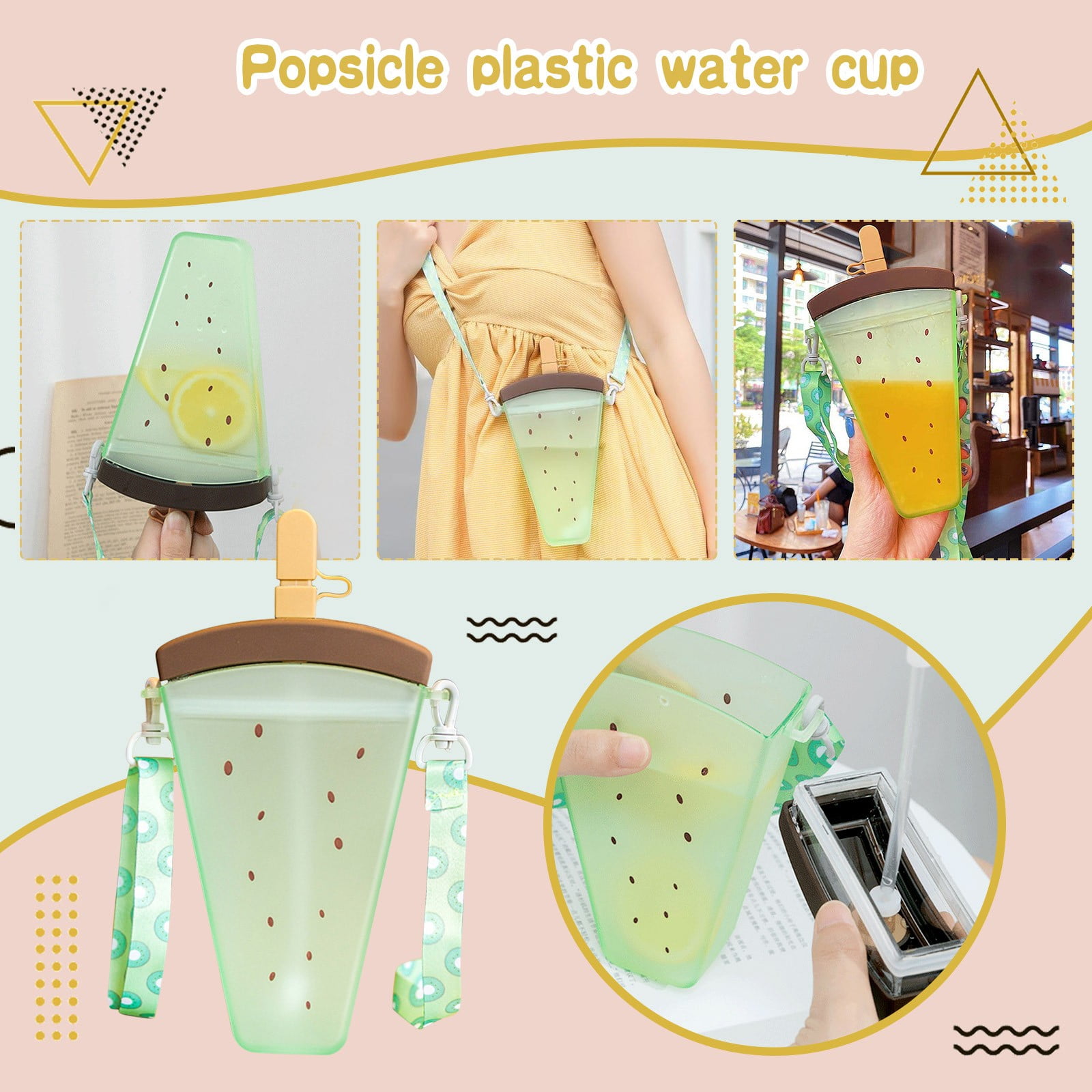 Tanjnj Clearance 320ml Plastic Water Bottles, 4 Colors Cute Watermelon Ice Cream Water Bottle ...