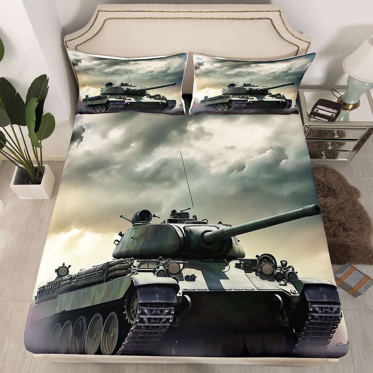 Tank Bedding Set for Boys Military Theme Bed Sheets Running Tank Army ...