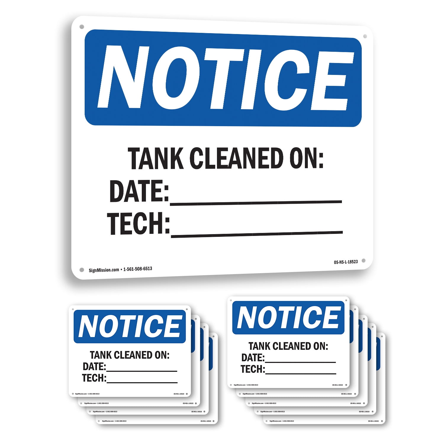 Tank Cleaned On Date ____ Tech ____ OSHA Notice Aluminum Sign 14 Inch x ...