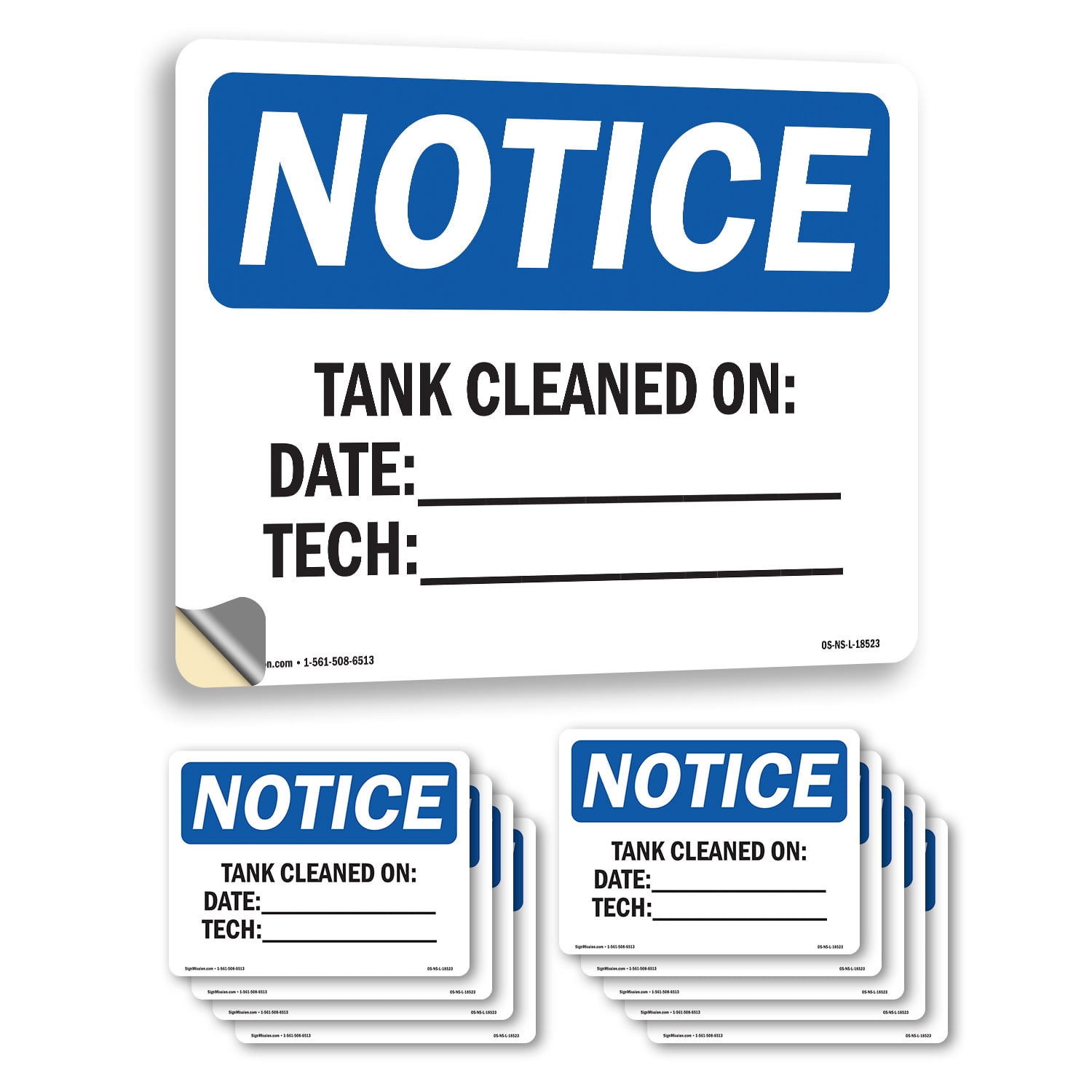 Tank Cleaned On Date ____ Tech ____ OSHA Notice Vinyl Decal Label 18 ...
