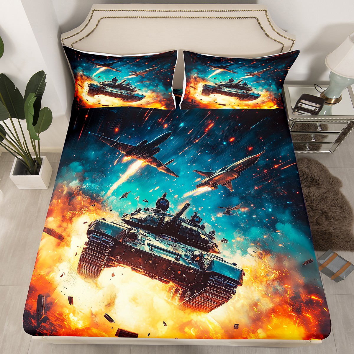 Tank Fitted Sheet Airplane Bed Sheets,Outer Space Themed Bed Set Blue ...