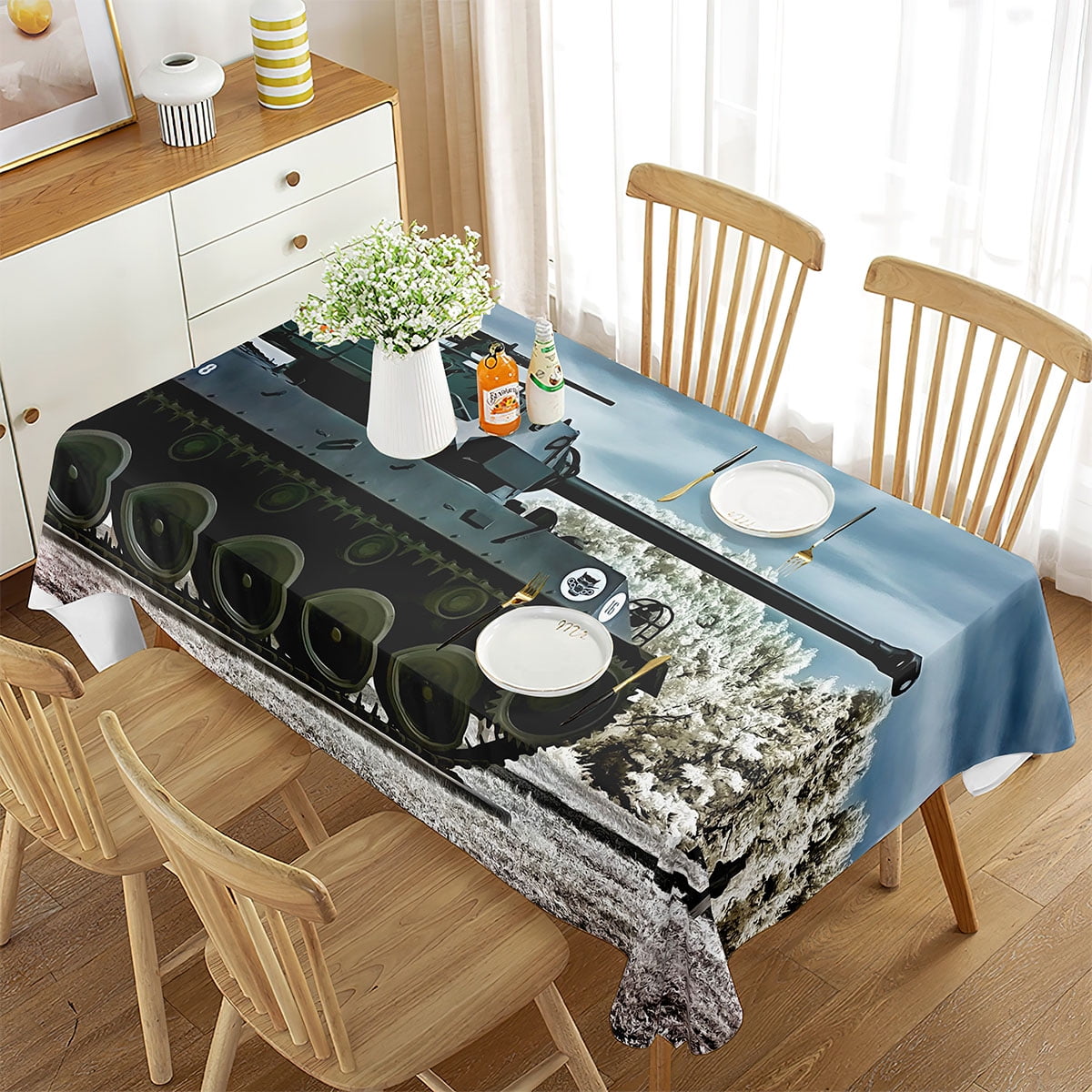 Tank Tablecloth Army Theme Car Pattern Table Cover for Kitchen Living ...