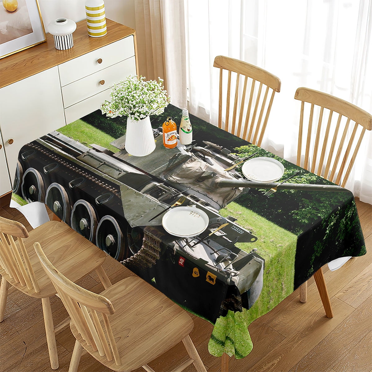 Tank Tablecloth Army Theme Car Pattern Table Cover for Kitchen Living ...