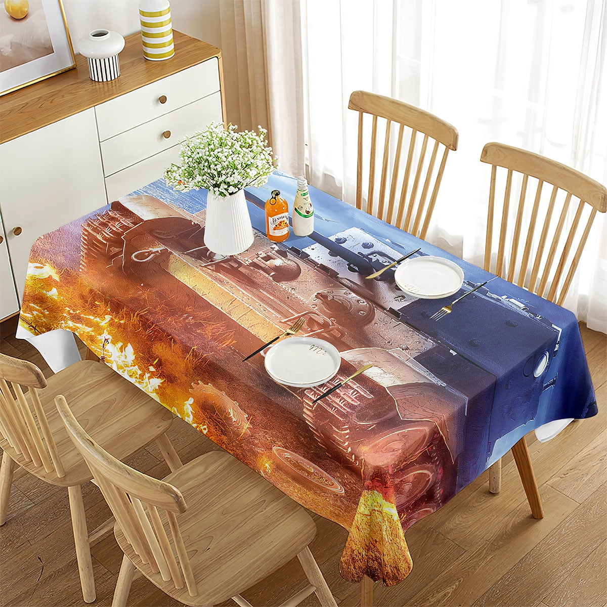 Tank Tablecloth Army Theme Car Pattern Table Cover for Kitchen Living ...