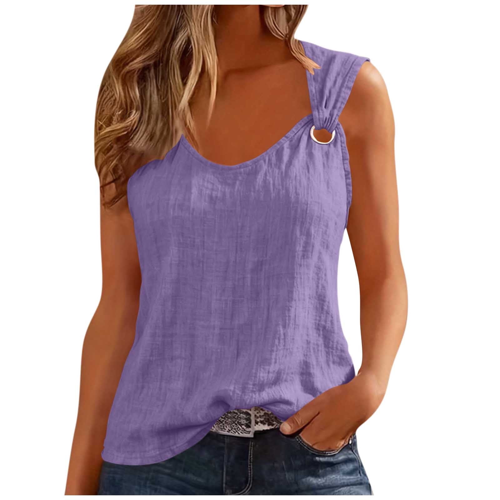 Tank Top for Women Loose Fashion O Ring Shoulder Sleeveless Linen ...