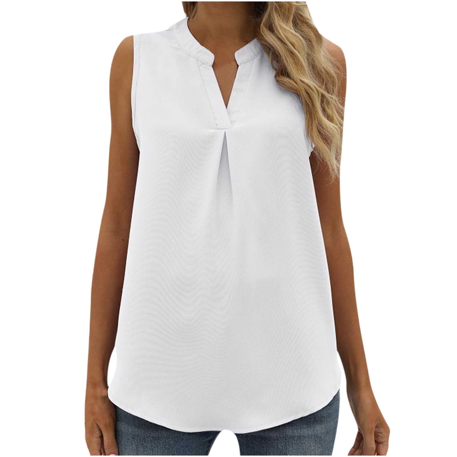Tank Top for Women Summer Sleeveless V Neck Chiffon Shirts Casual Solid ...