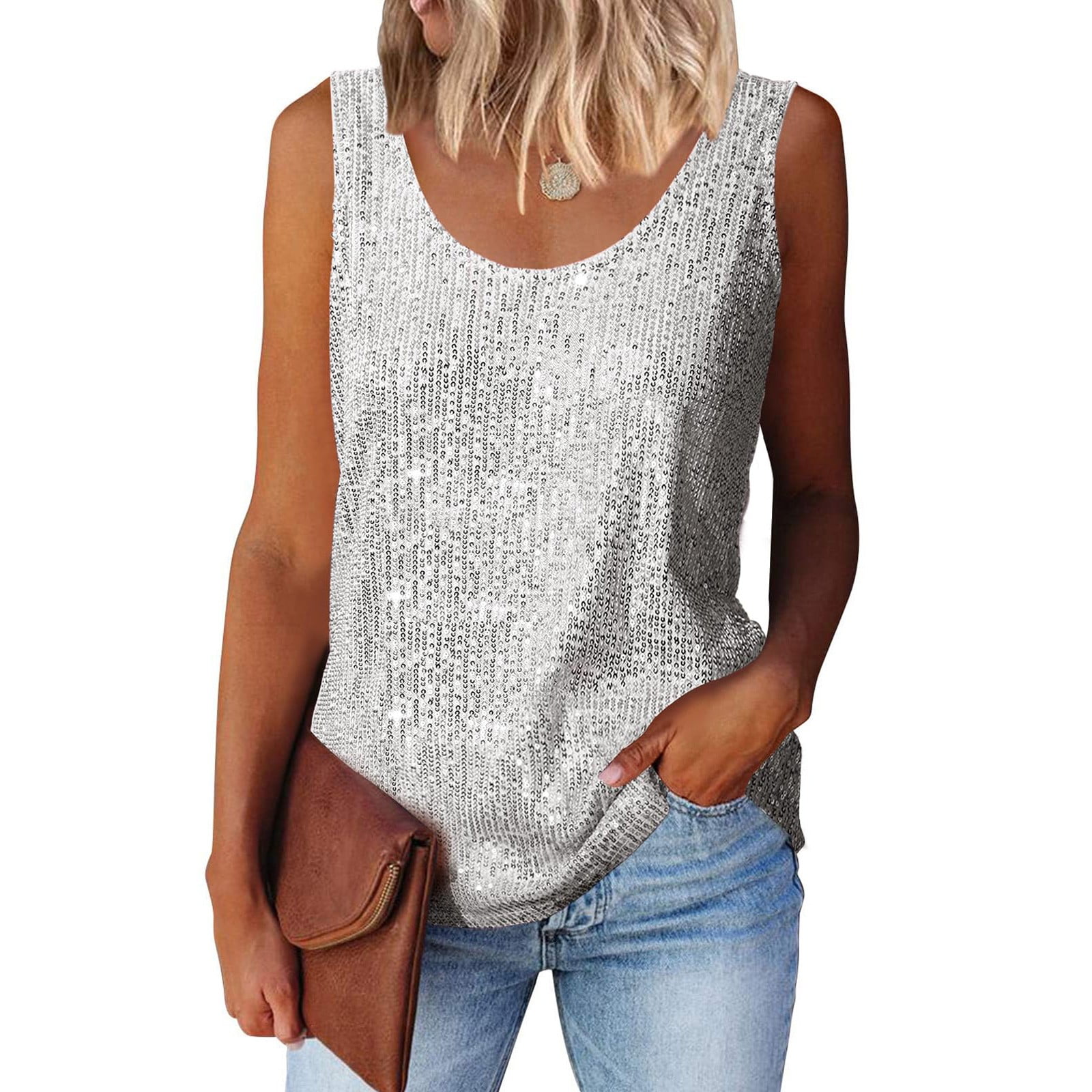 Tank Top for Women Womens Summer Fashion Sequin Tops Neck Sequin ...