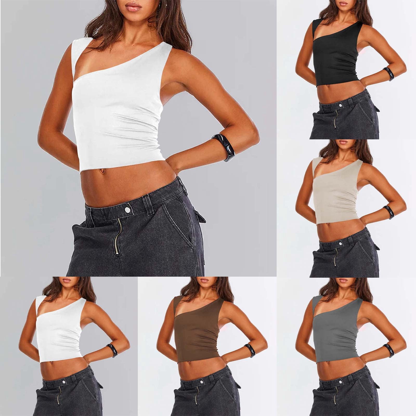 Tank Top for Women Y2K Asymmetric Solid Sexy Backless Crop Slim Fit ...