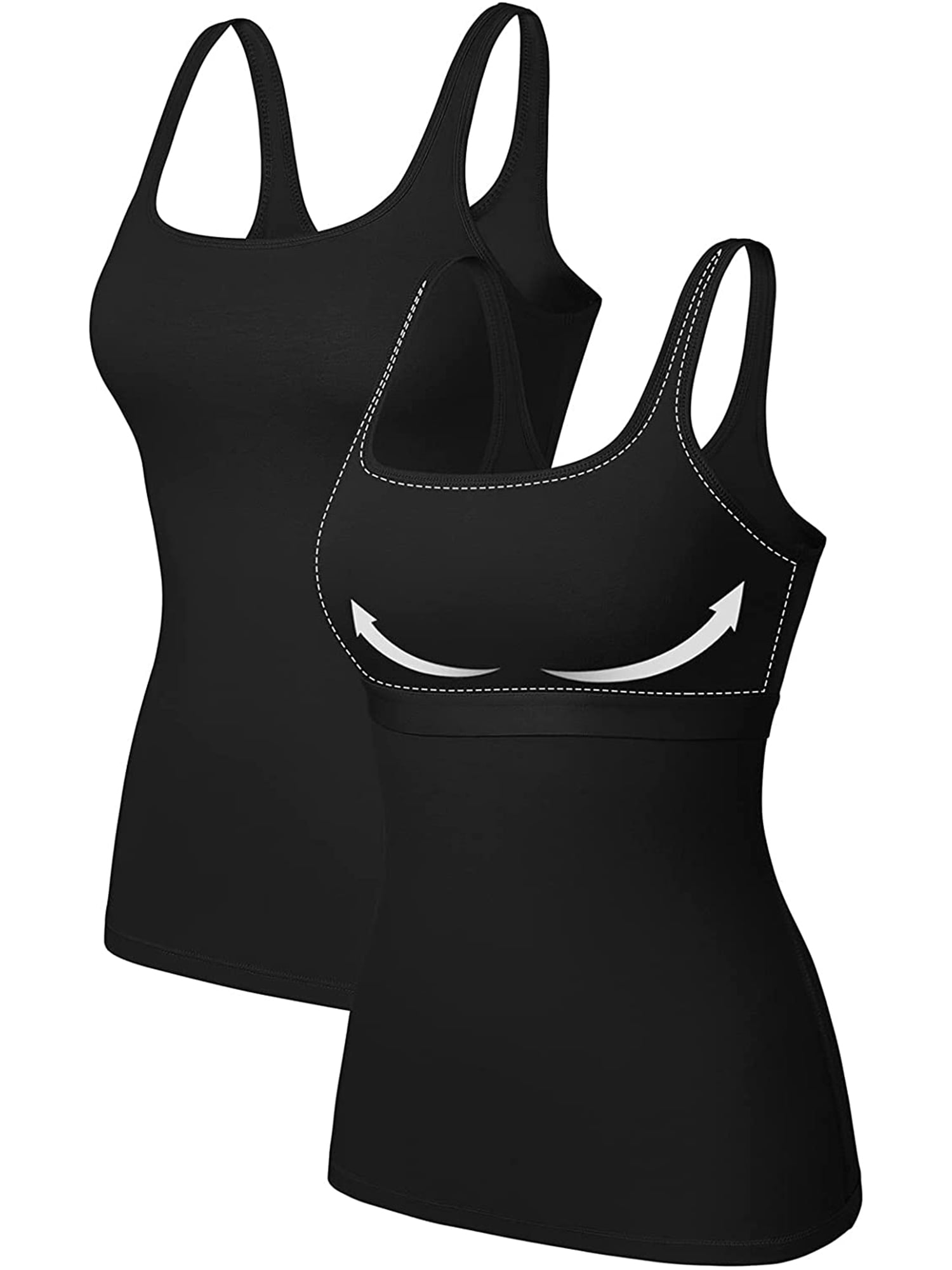 Tank Top for Women with Shelf Bra Cotton Wide Strap Square Neckline ...