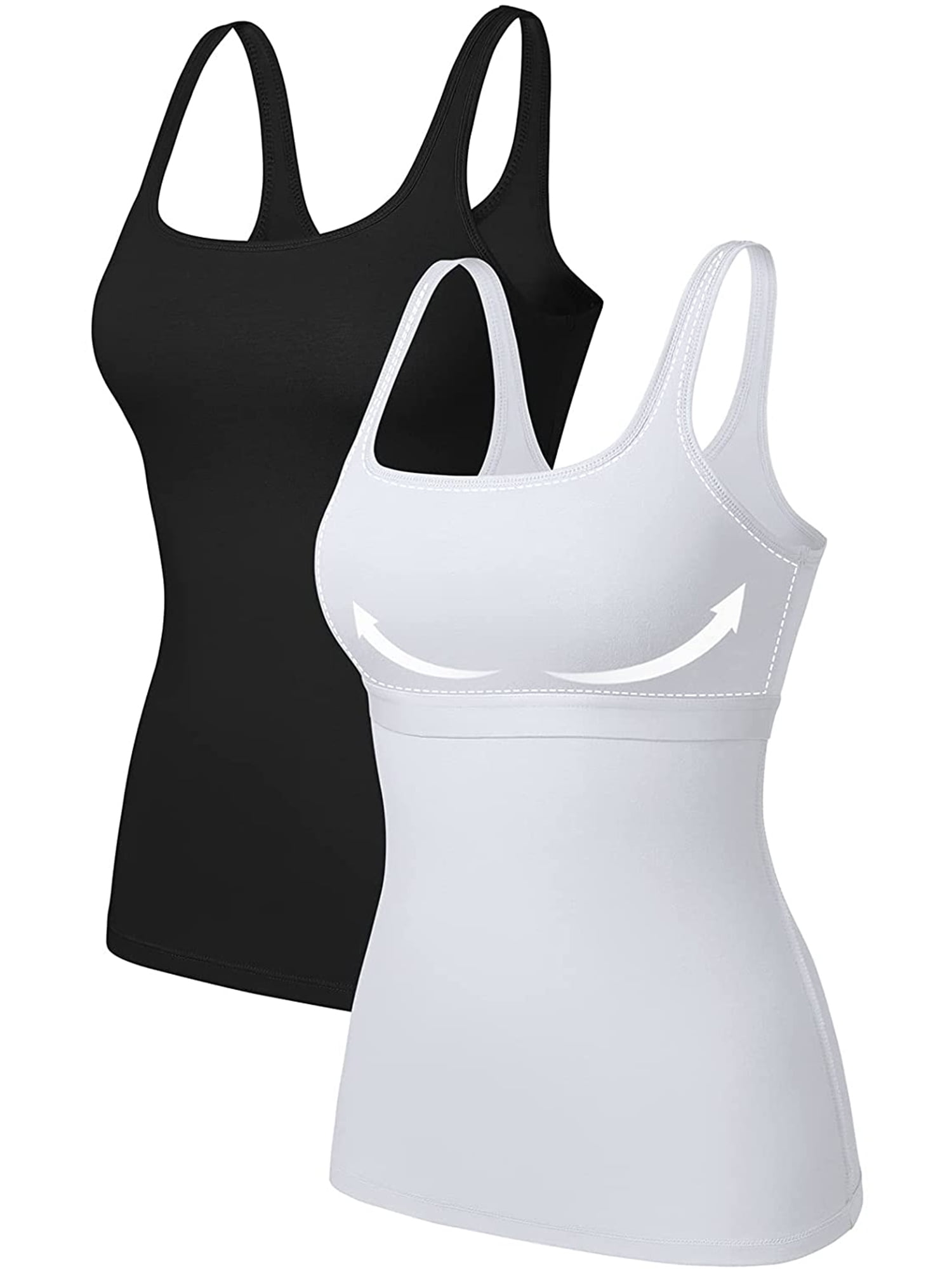 Beautyin Women's Cotton Camisole Tank Tops Pack of 2, Square Neckline ...