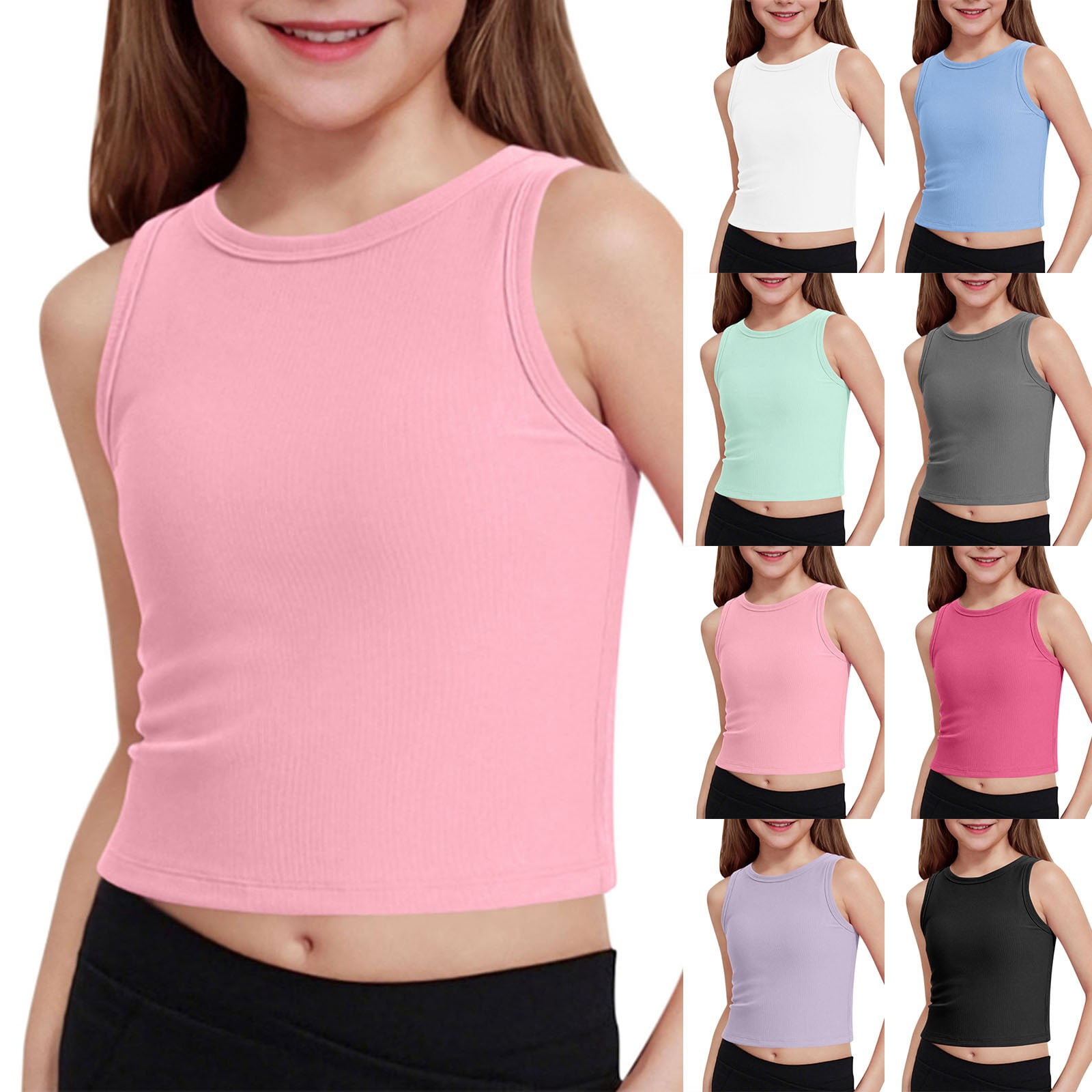 Tank Tops Girls Kids Athletic Tank Tops Sleeveless Ribbed Knit High ...