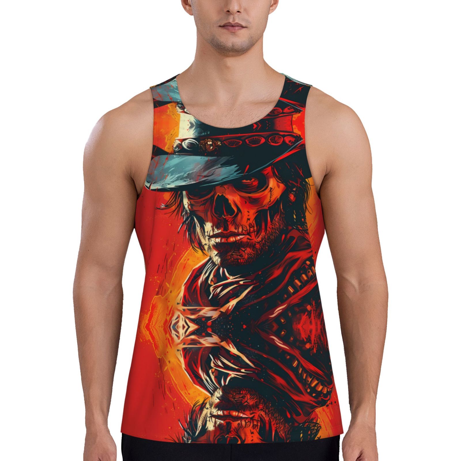 Tank Tops Men, 60s Western Skull Cowboy Gym Sports Workout Mens Tank ...
