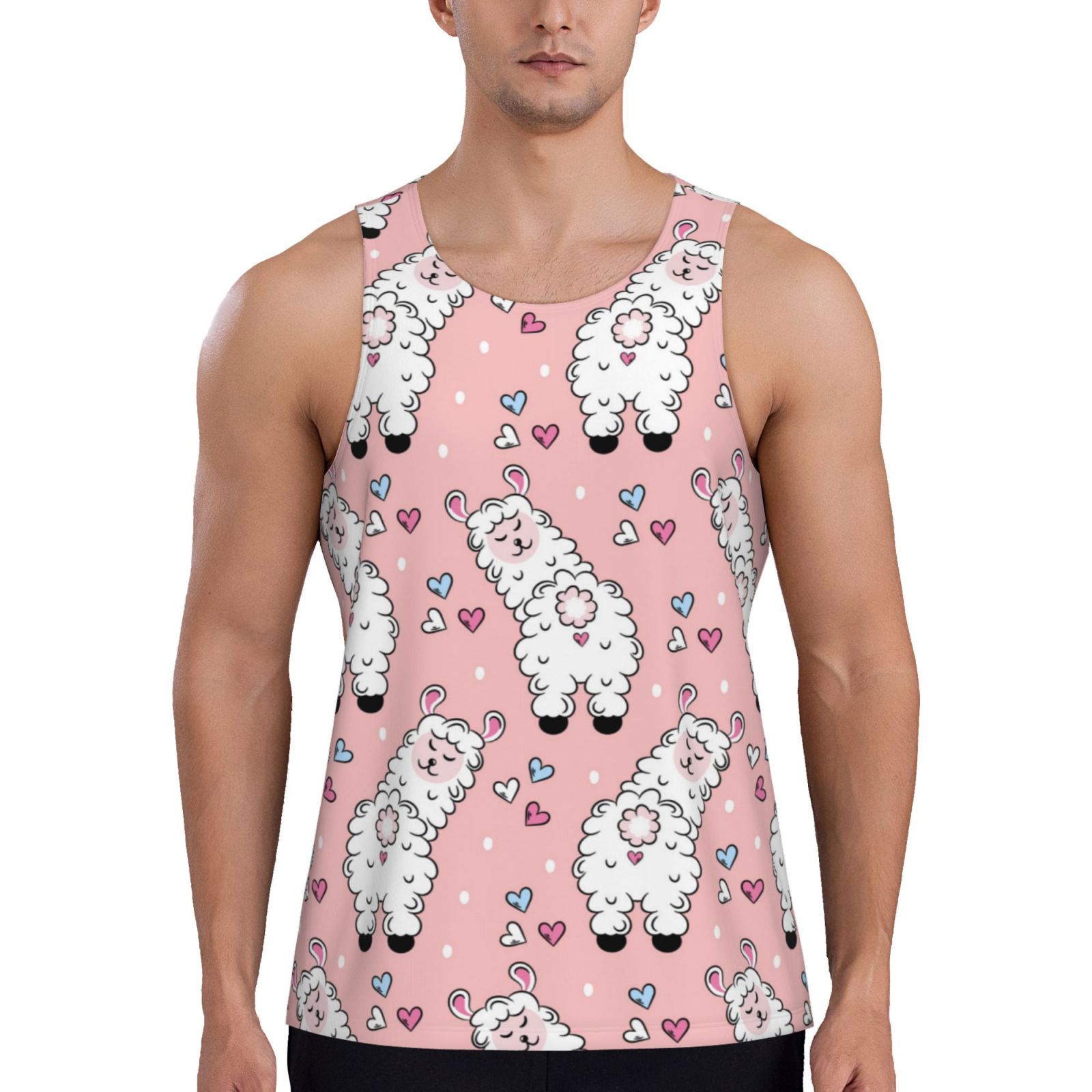 Tank Tops Men, Cartoon Cute Alpaca Love Pink Gym Sports Workout Mens ...