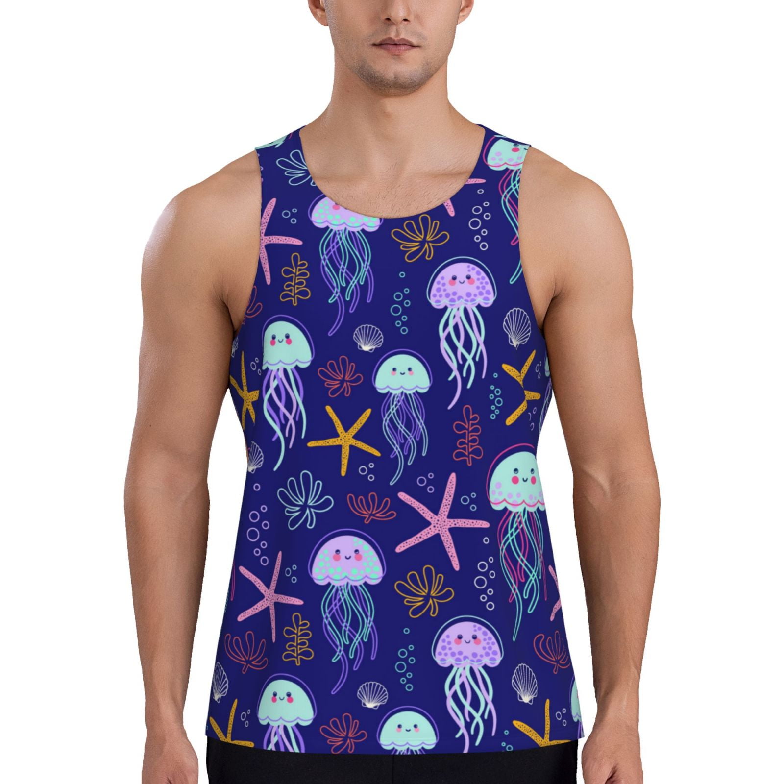 Tank Tops Men, Cartoon Jellyfish Scallop Gym Sports Workout Mens Tank ...