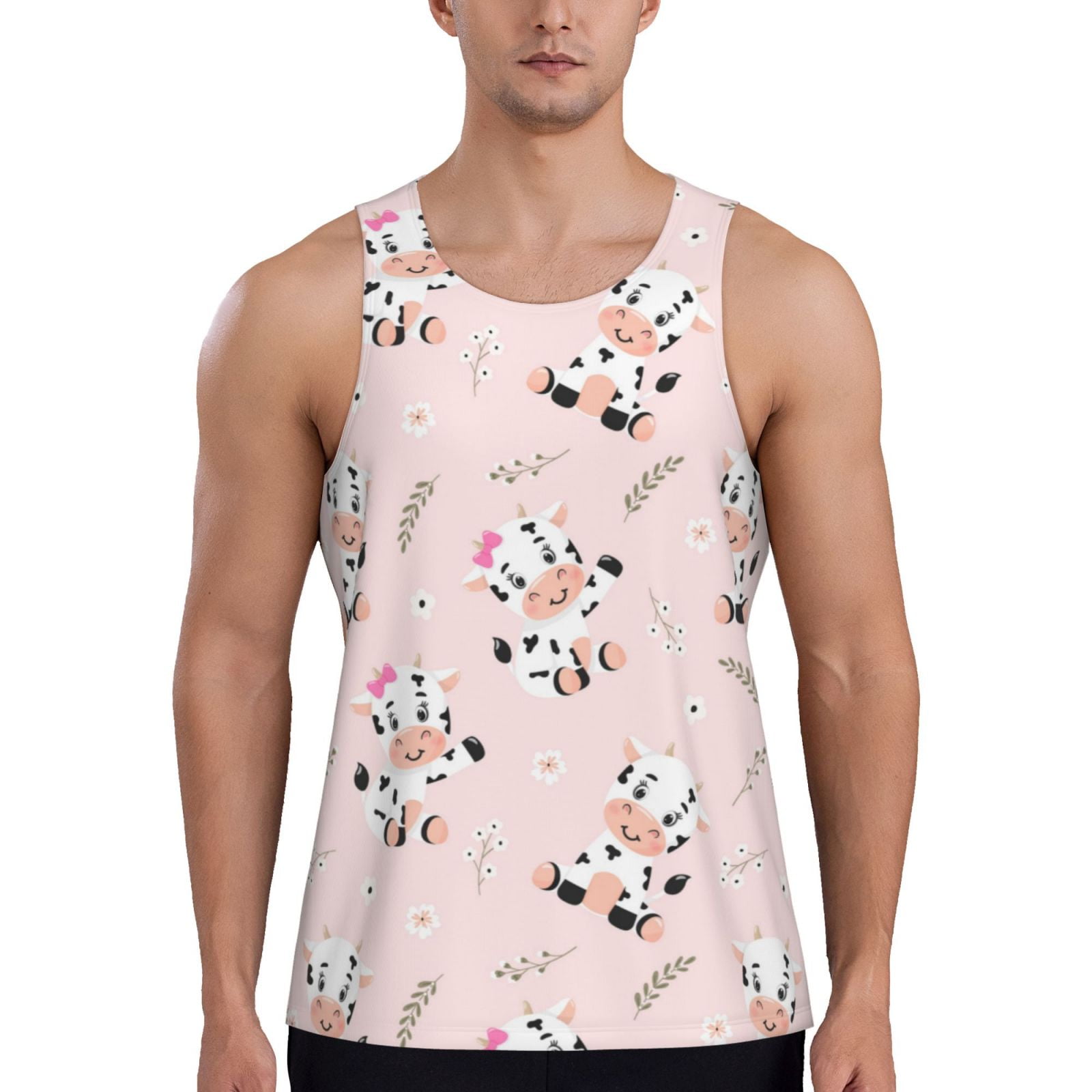 Tank Tops Men, Casual Cute Cow Flower Leaves Gym Sports Workout Mens ...