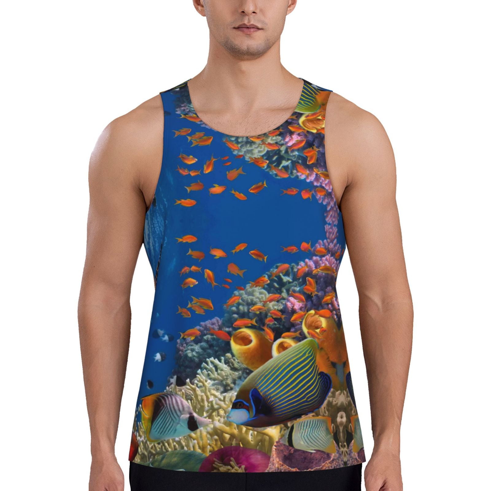 Tank Tops Men, Colorful Coral Reef Gym Sports Workout Mens Tank Top ...