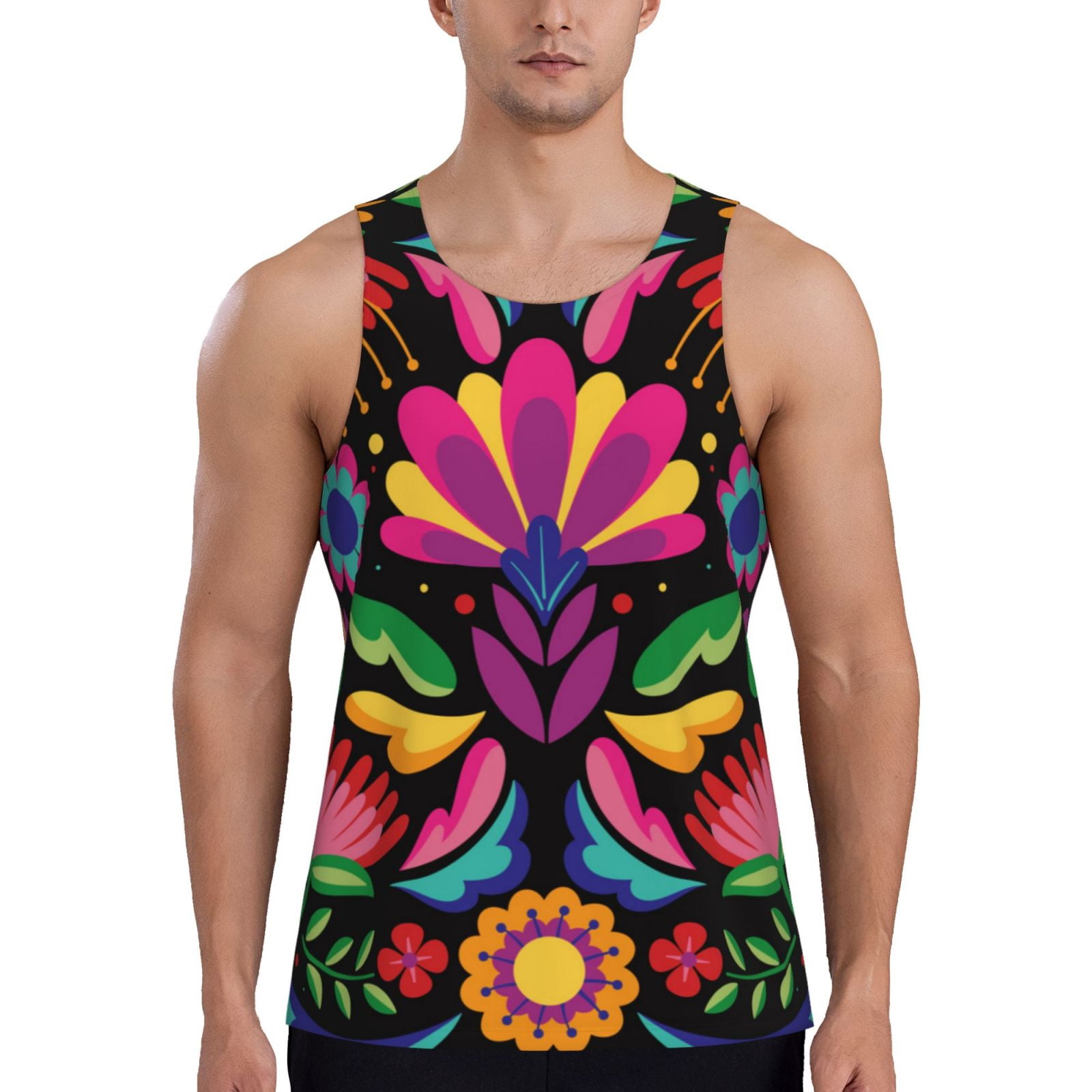 Tank Tops Men, Colorful Floral Embroidery Mexican Gym Sports Workout ...