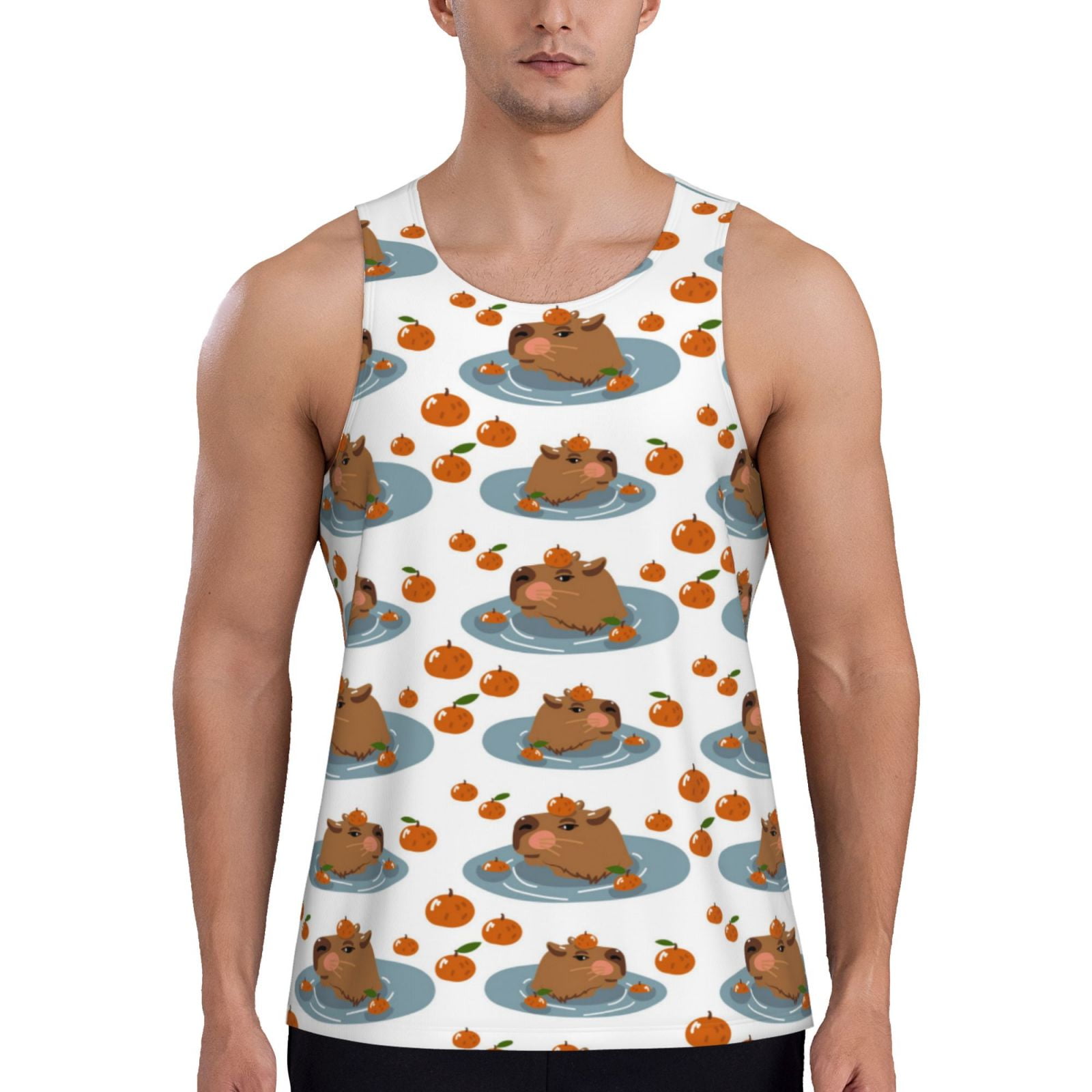 Tank Tops Men, Cute Capybaras Orange Gym Sports Workout Mens Tank Top ...