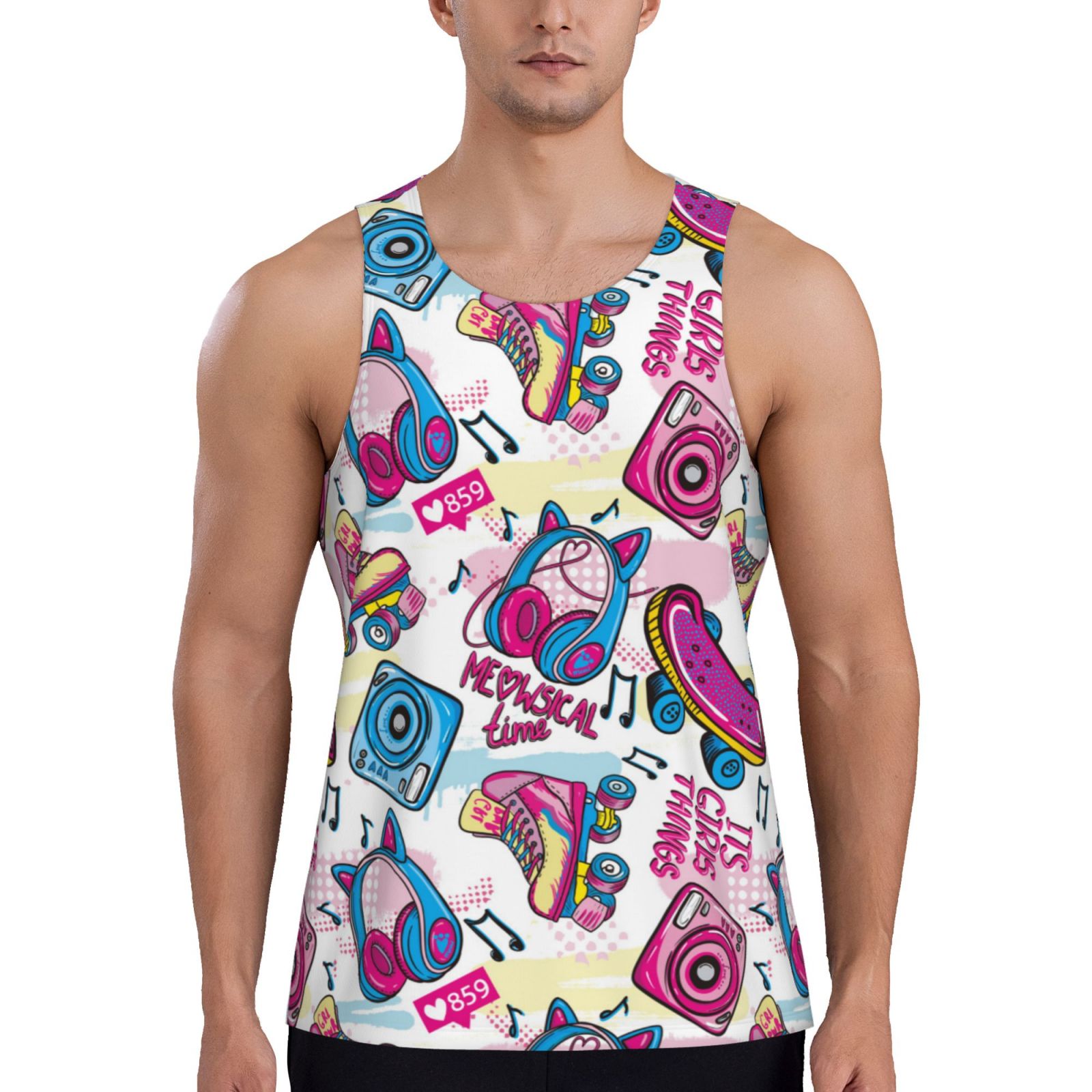 Tank Tops Men, Cute Cartoon Skateboard Shoes Gym Sports Workout Mens ...