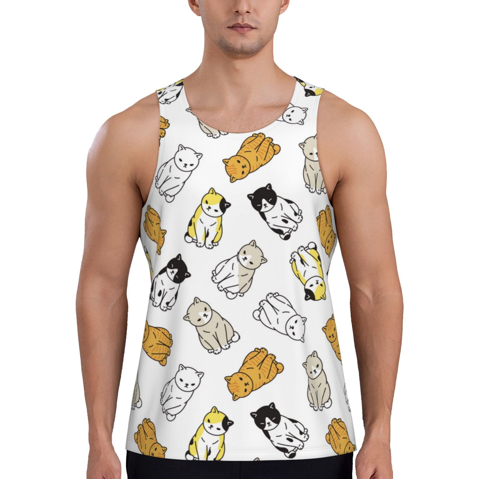 Tank Tops Men, Cute Colorful Cartoon Cat Gym Sports Workout Mens Tank ...