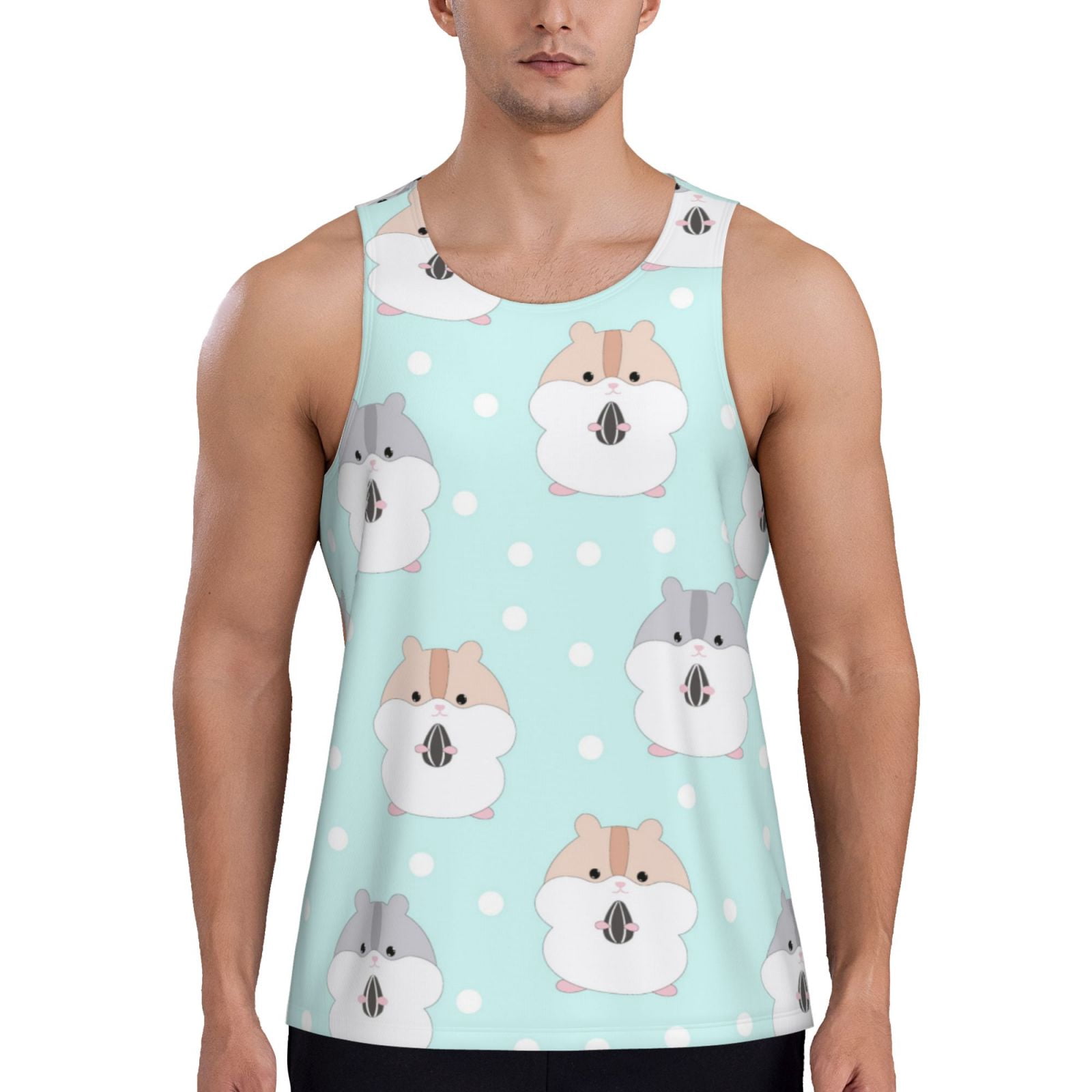 Tank Tops Men, Cute Hamster Sunflower Seed Green Gym Sports Workout ...