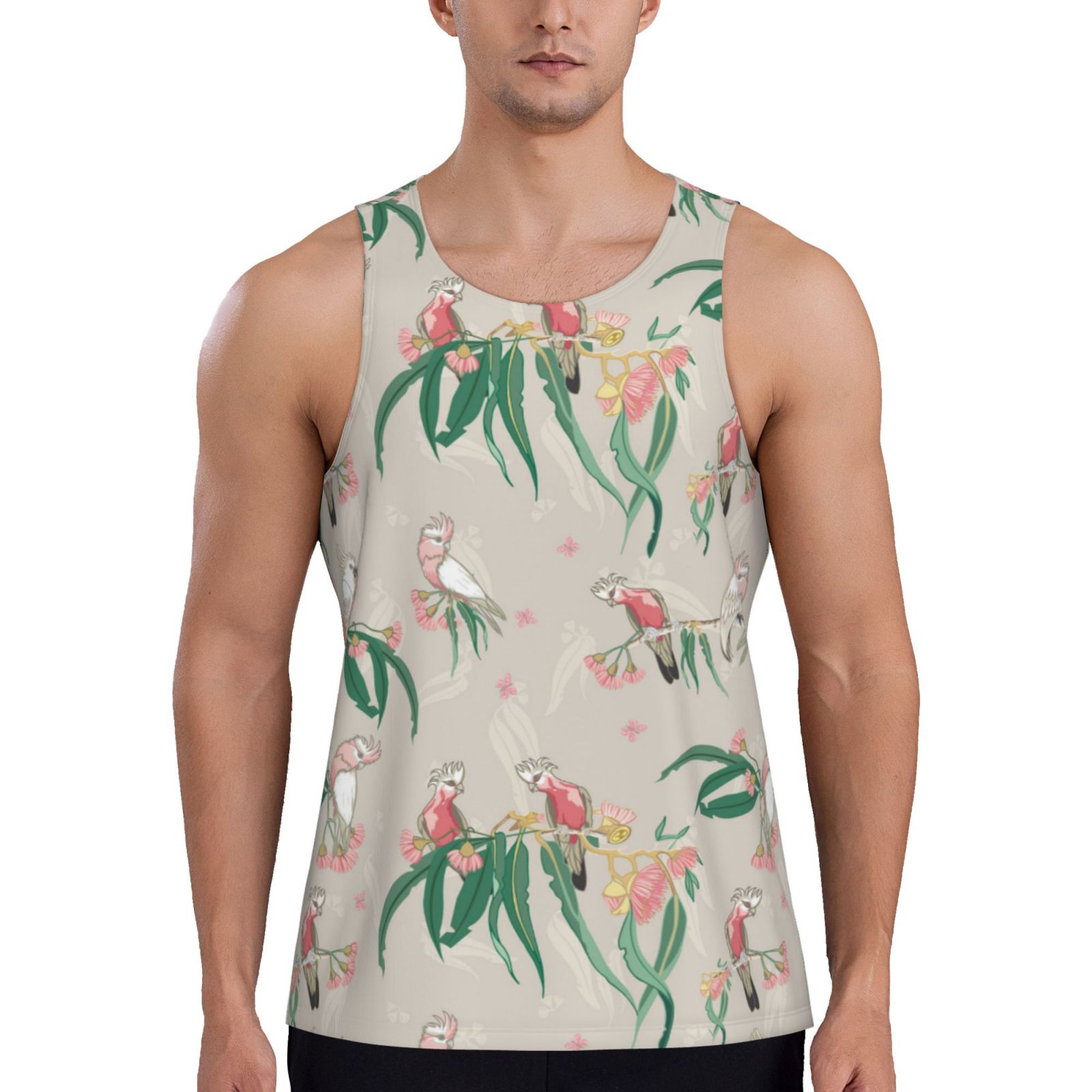 Tank Tops Men, Cute Parrot Cockatoo Plant Gym Sports Workout Mens Tank ...