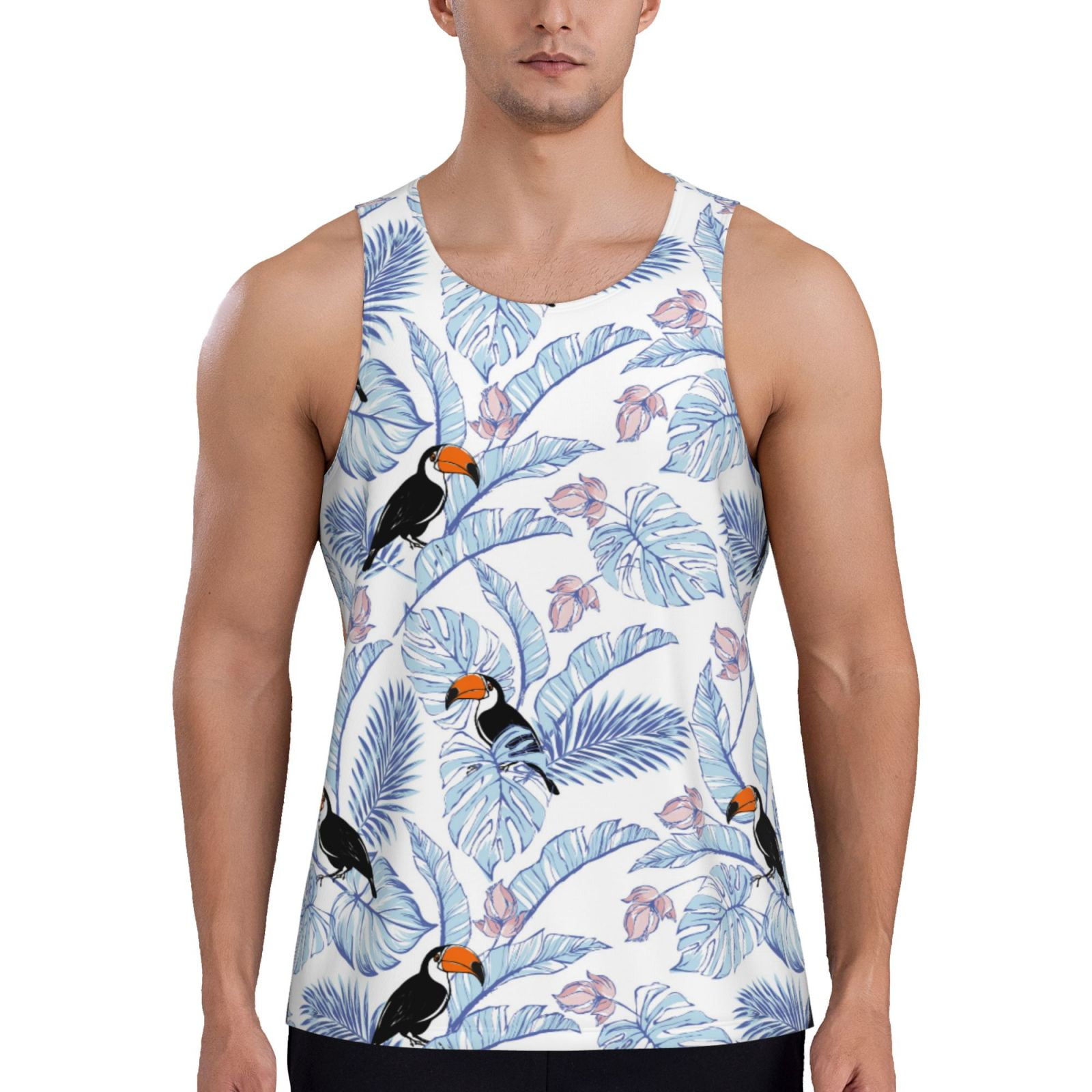 Tank Tops Men, Cute Toucan Monstera Palm Leaves Gym Sports Workout Mens ...