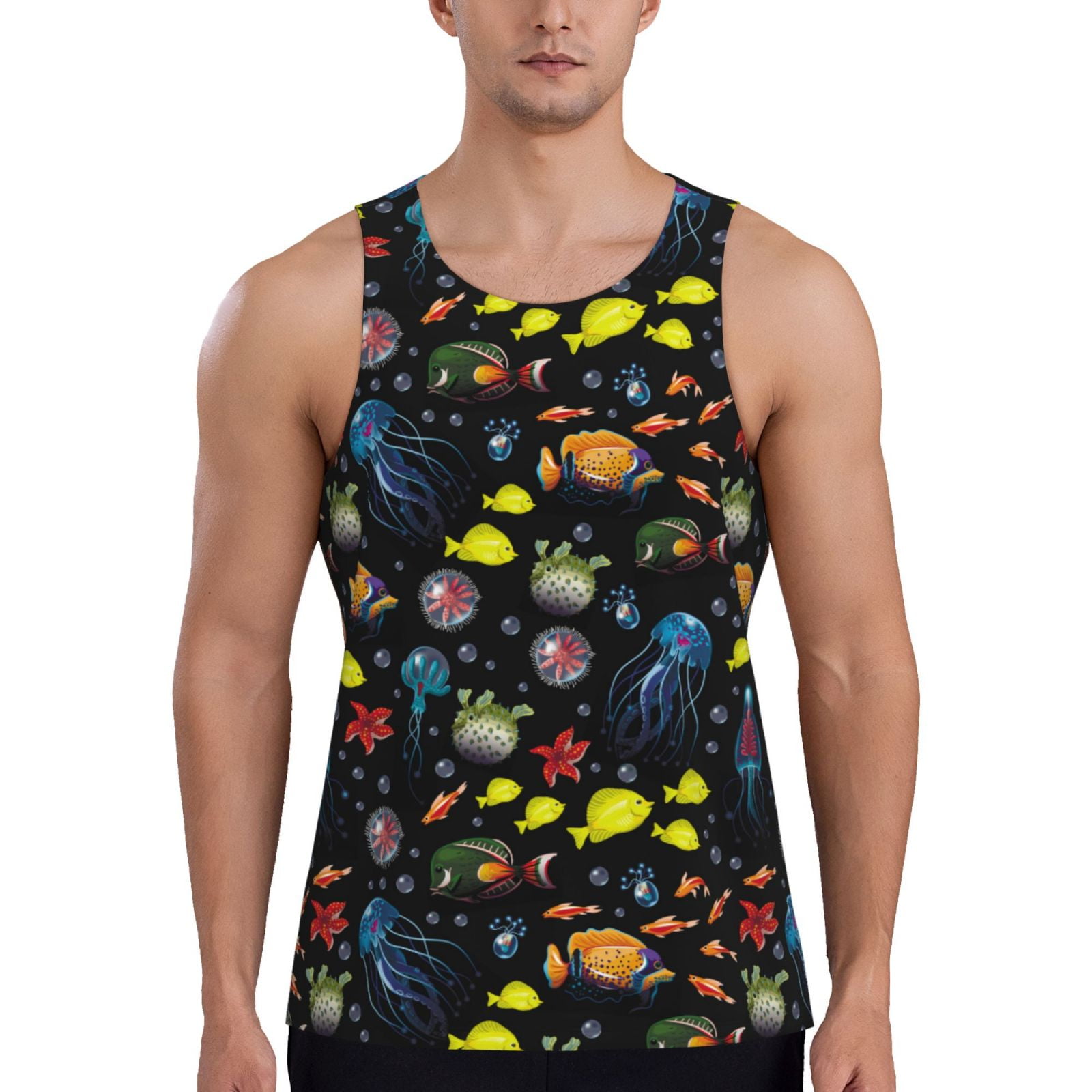 Tank Tops Men, Fish Jellyfish Starfish Gym Sports Workout Mens Tank Top ...