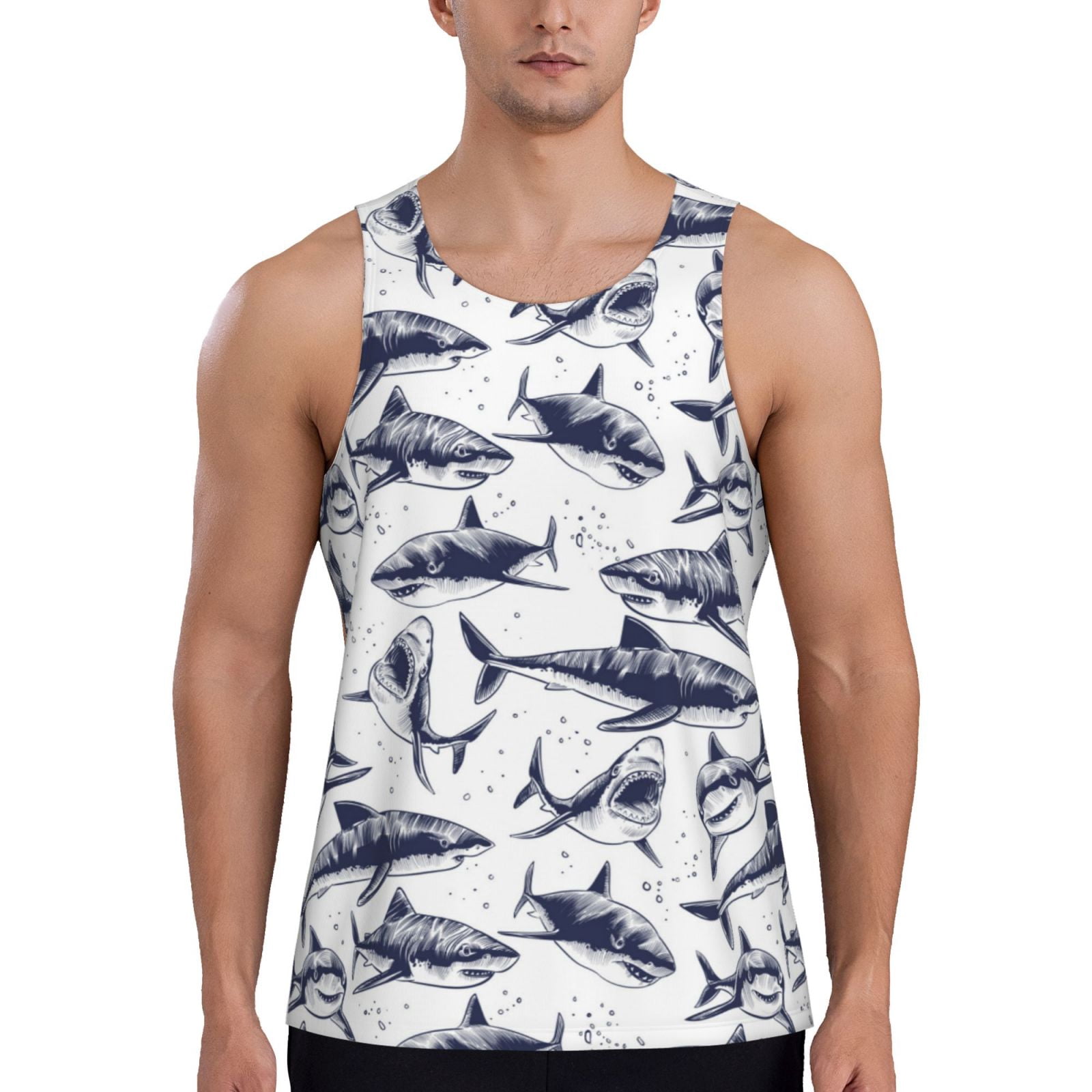 Tank Tops Men, Hand Drawn Shark Gym Sports Workout Mens Tank Top, Quick ...