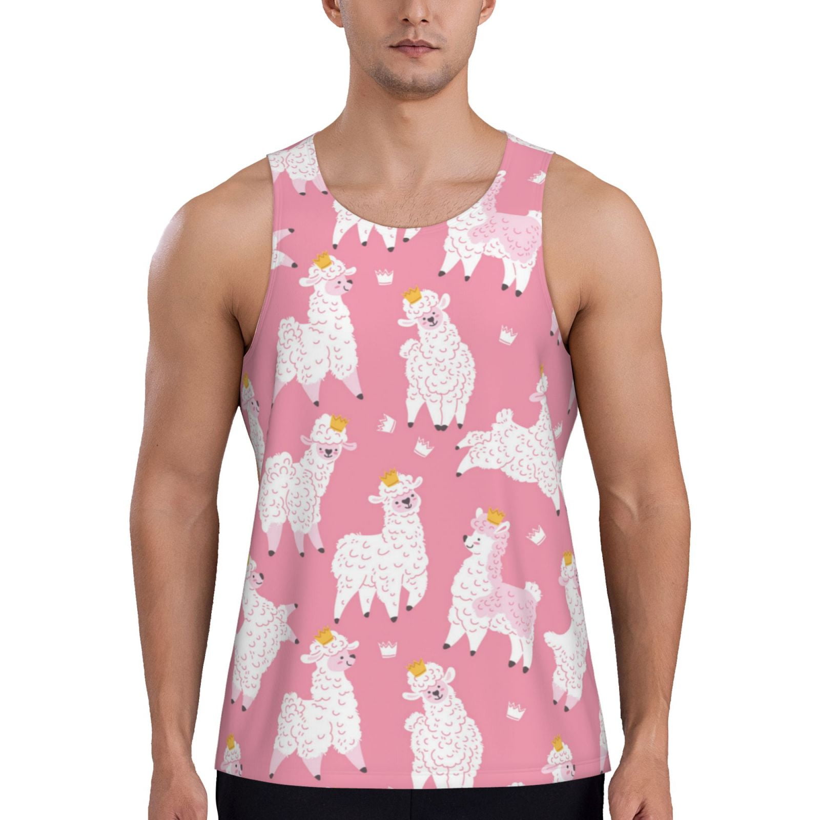 Tank Tops Men, Happy Cute Alpaca Crown Gym Sports Workout Mens Tank Top ...