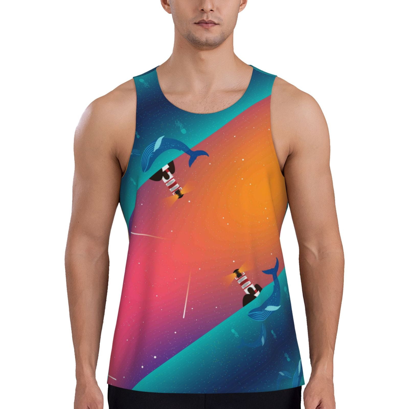 Tank Tops Men, Lighthouse And Whale Gym Sports Workout Mens Tank Top ...