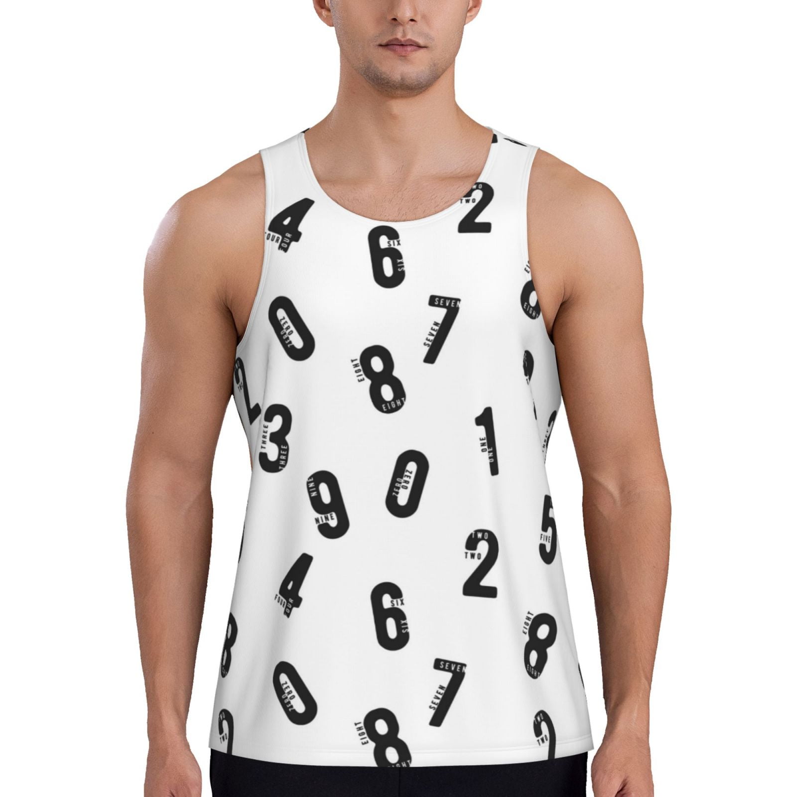 Tank Tops Men, Math Number Print Black Gym Sports Workout Mens Tank Top ...