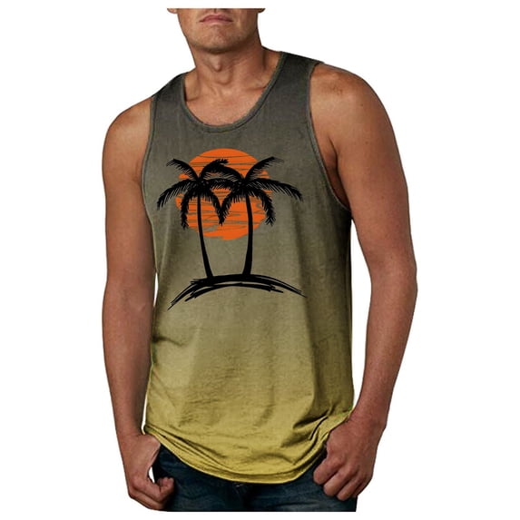 Tank Tops Men Men's Gradient Color Tree Print Round Neck Sleeveless ...