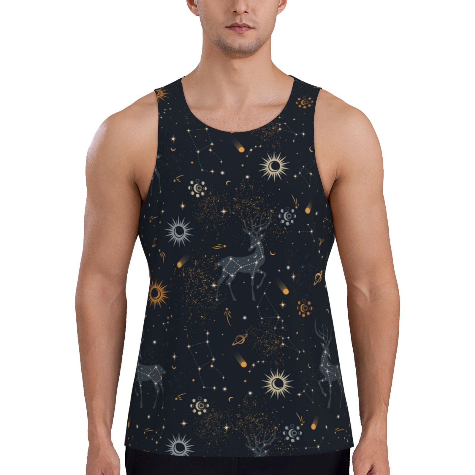 Tank Tops Men, Milky Way Sun Constellation Deer Gym Sports Workout Mens ...